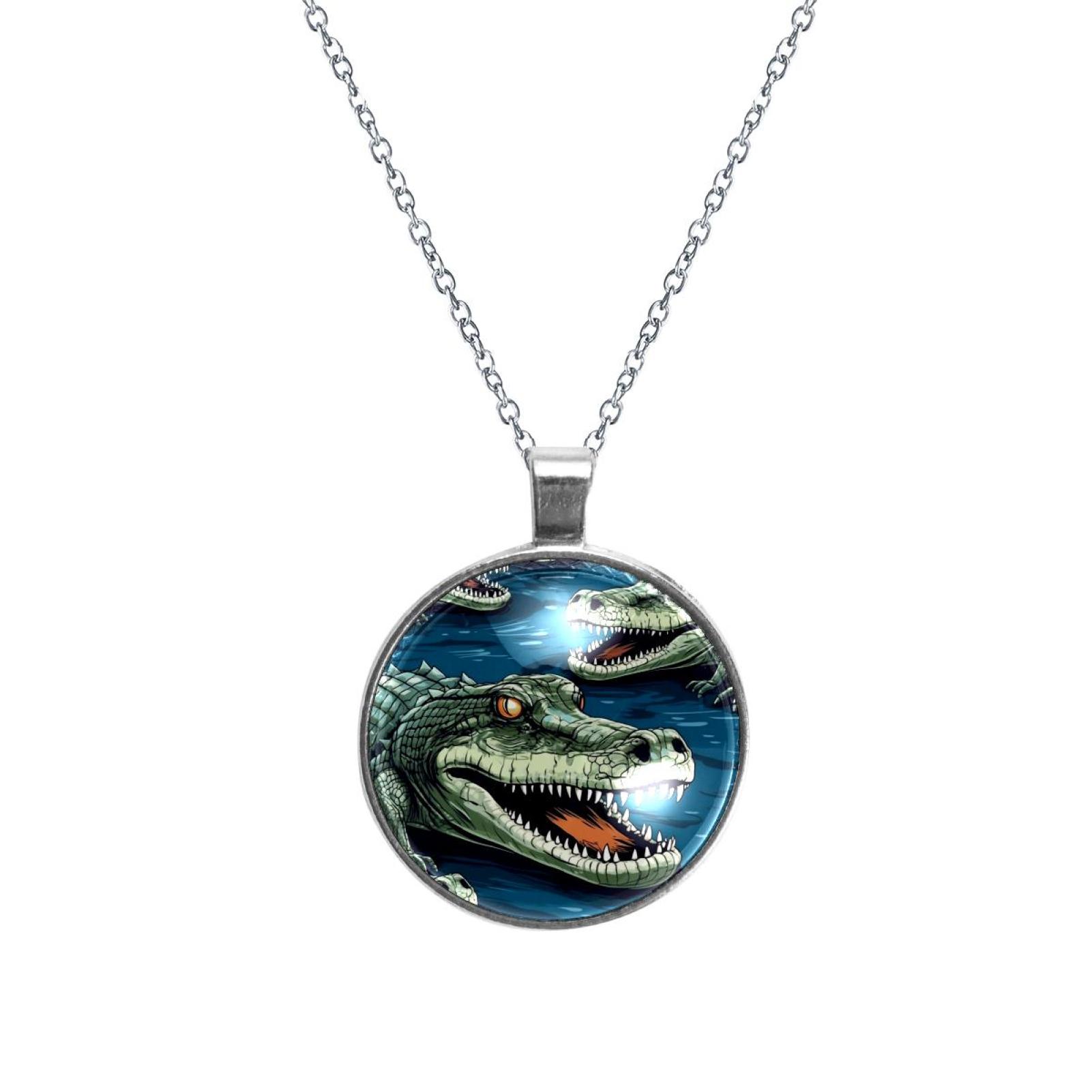 Crocodile Elegant Women's Glass Circular Pendant Necklace - Stylish ...