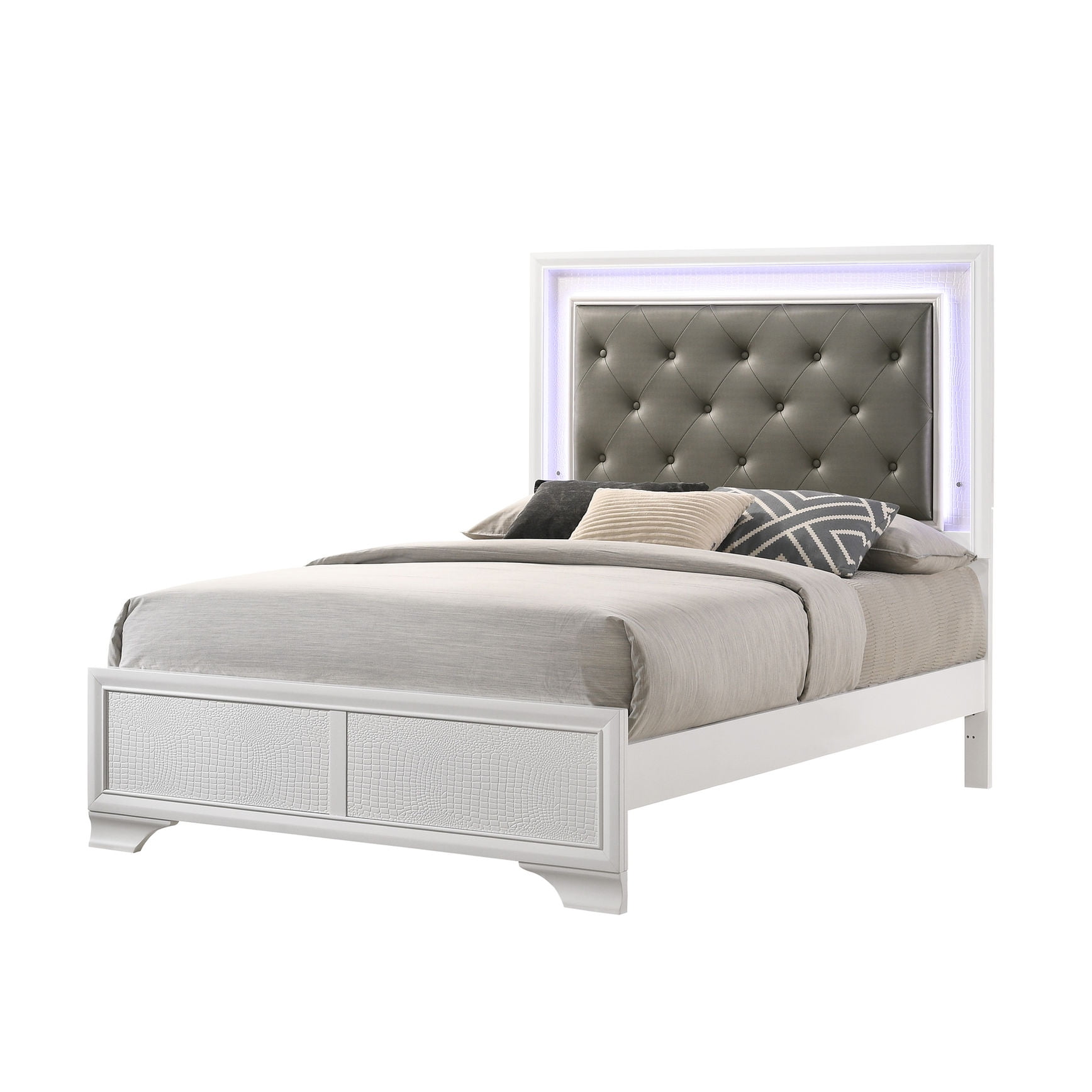 Crocodile Finish - LED Backlit Upholstered Bed - Bedroom Renovation ...