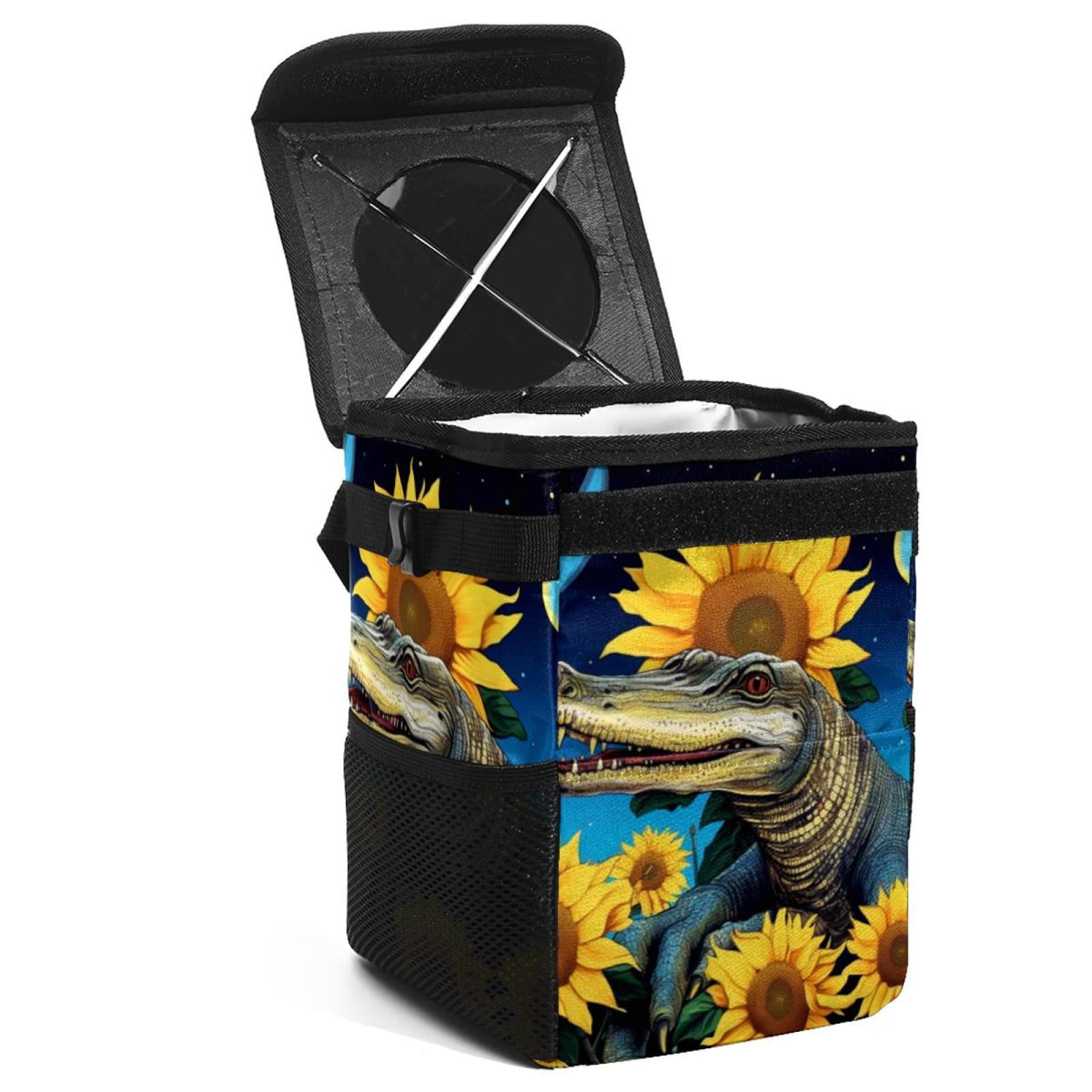 Crocodile Foldable Car Trash Bin Mini Trash Can with Lid, Leak-proof ...