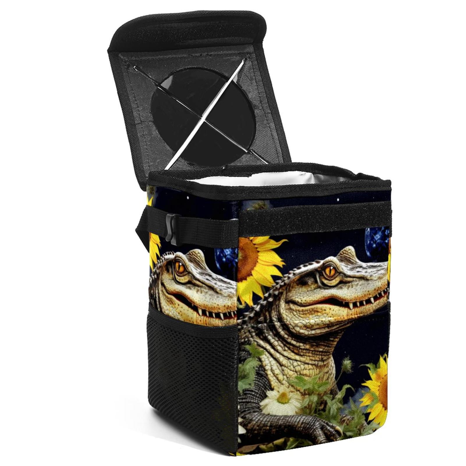 Crocodile Foldable Car Trash Bin with Lid, Leak-Proof, Hanging Storage ...