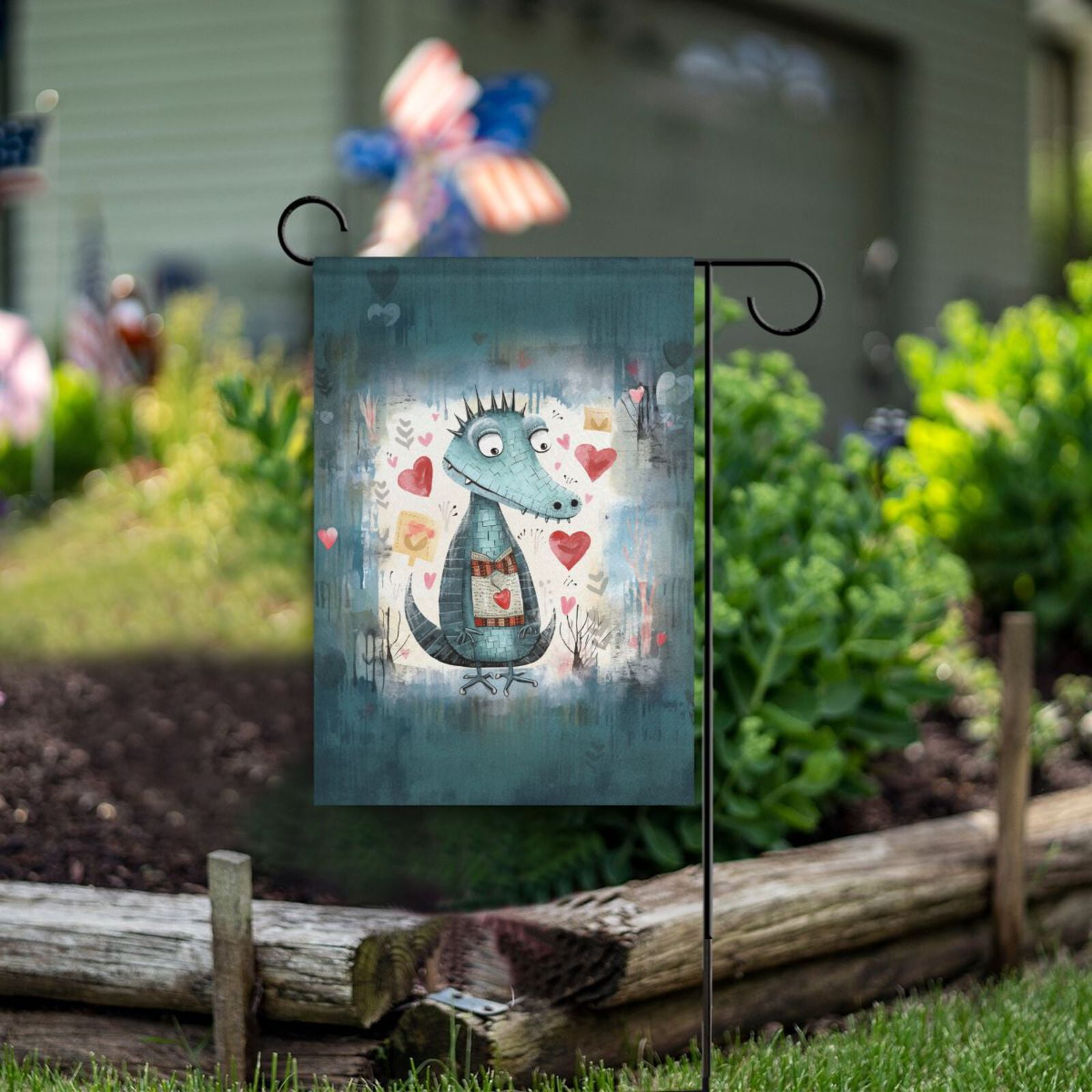 Crocodile Hearts Blue Garden Flag Double Sided Outdoor Banners for ...