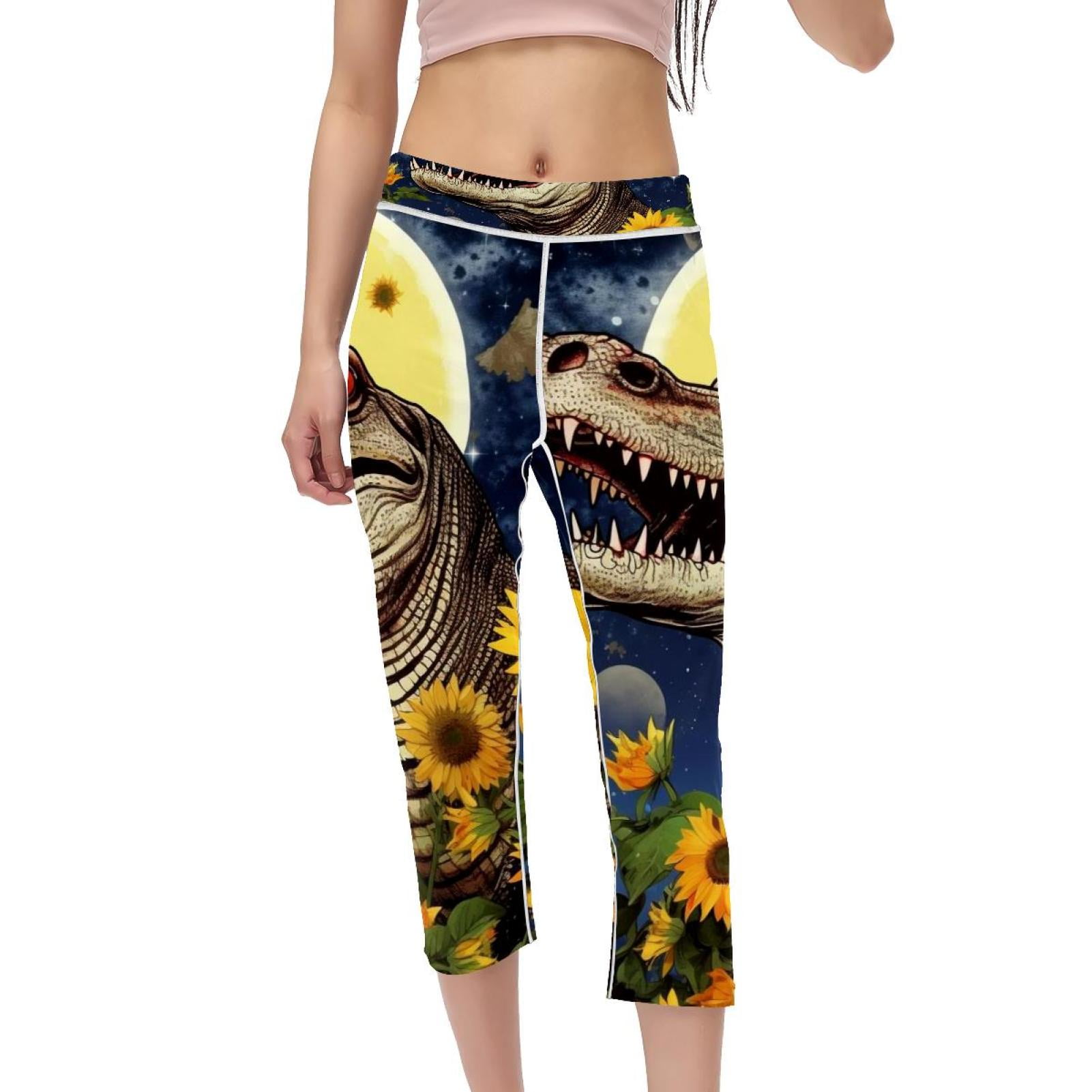 Crocodile High Waist Capris Not See-Through Printed Leggings for Women ...