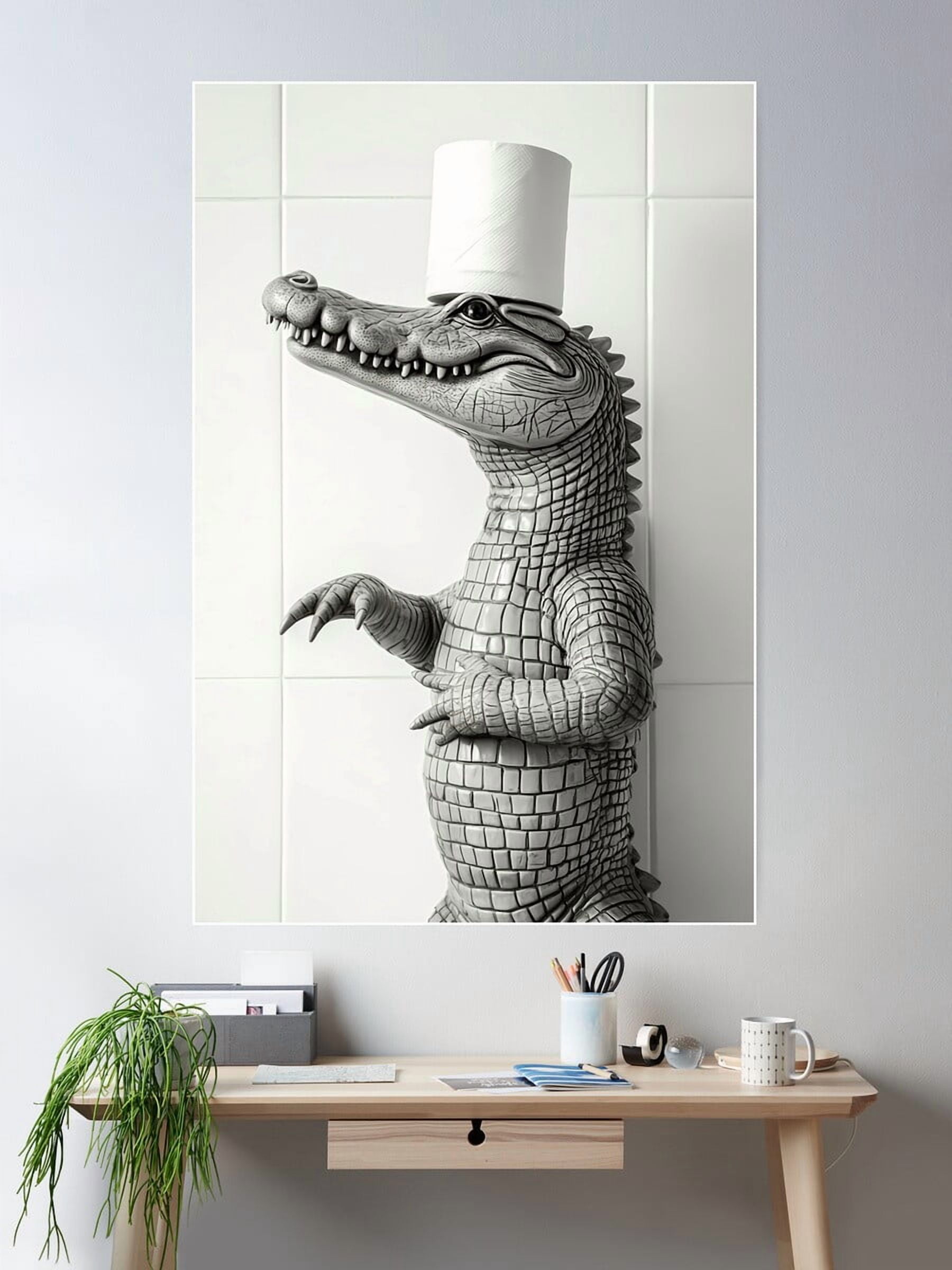 Crocodile In Bathroom With Toilet Paper On Head Poster Wall Art Modern ...