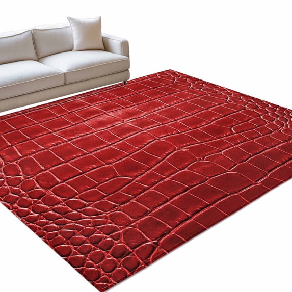 Crocodile Leather Texture Area Rugs 2.7x5ft Luxury Red Washable Rug ...