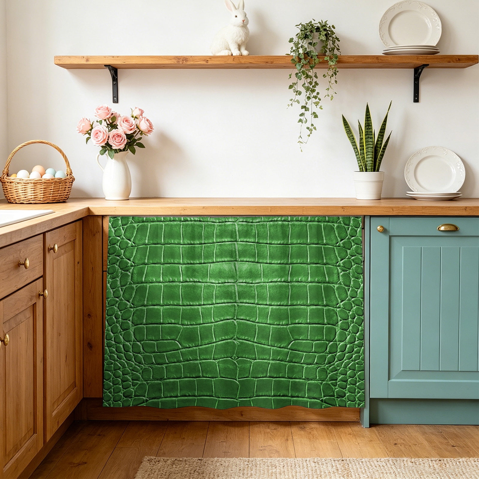 Crocodile Leather Texture Cabinet Curtains 10" W x 11" L Luxury Green ...