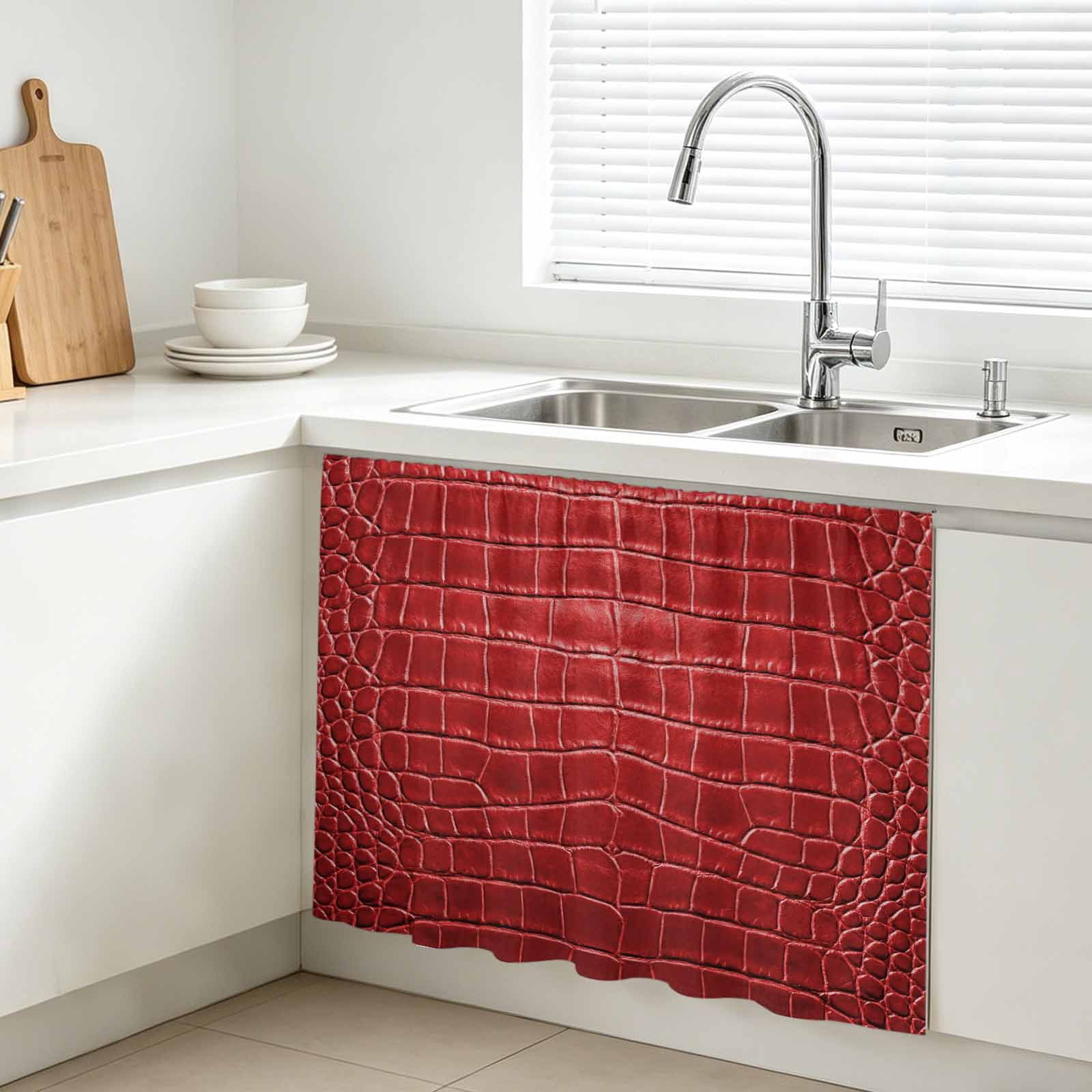 Crocodile Leather Texture Cabinet Curtains for Kitchen 28"W x 35"L ...