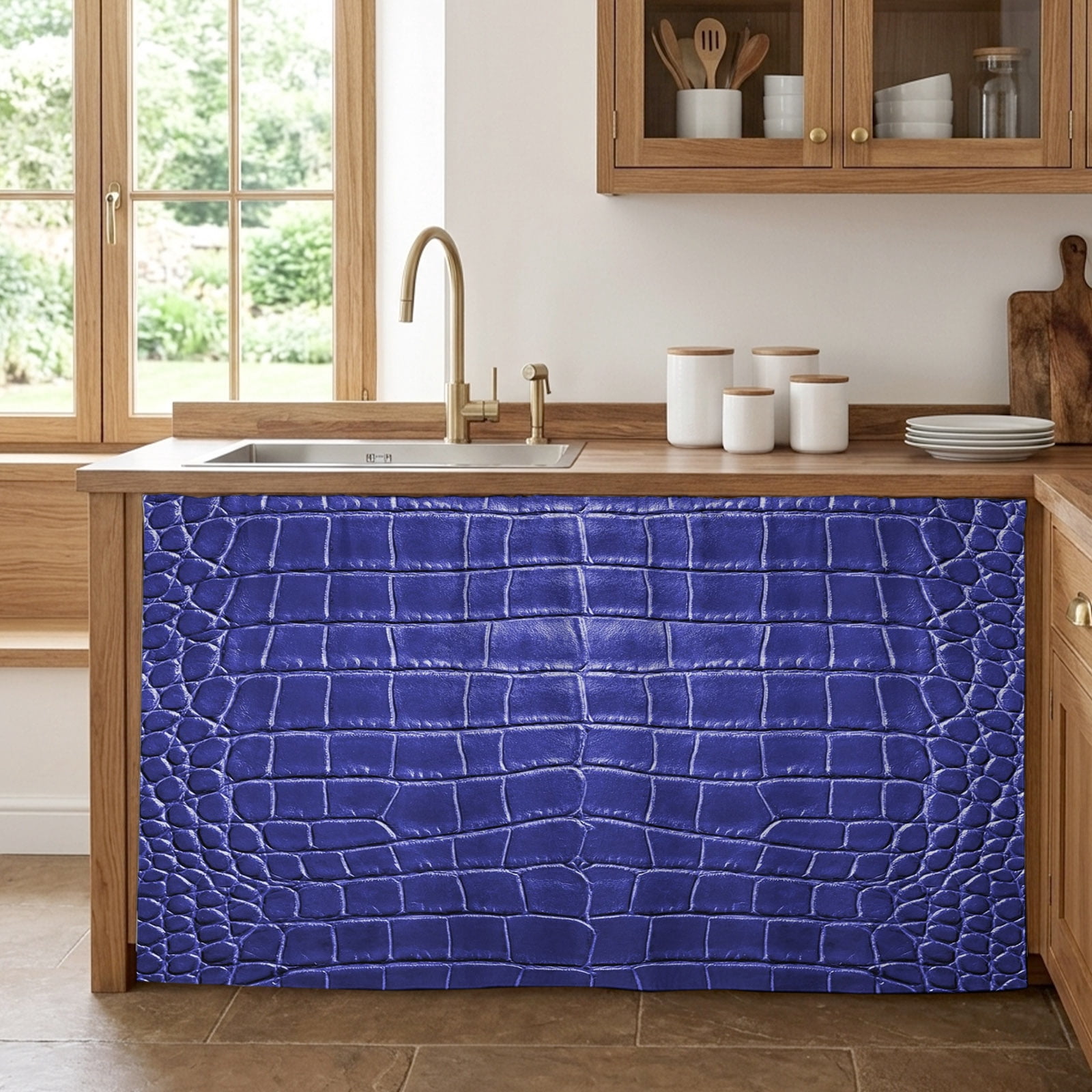 Crocodile Leather Texture Cabinet Curtains for Kitchen 32"W x 55"L ...