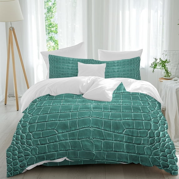 Crocodile Leather Texture Comforter Set Twin Size, Luxury Turquoise ...