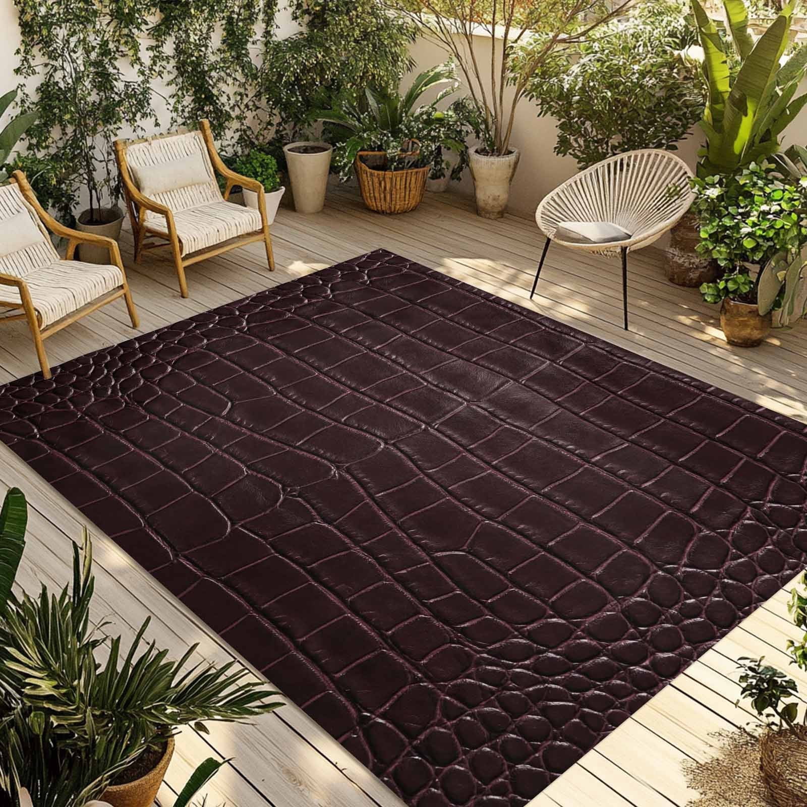 Crocodile Leather Texture Outdoor Rug, Luxury Brown Non-Slip Area Rugs ...