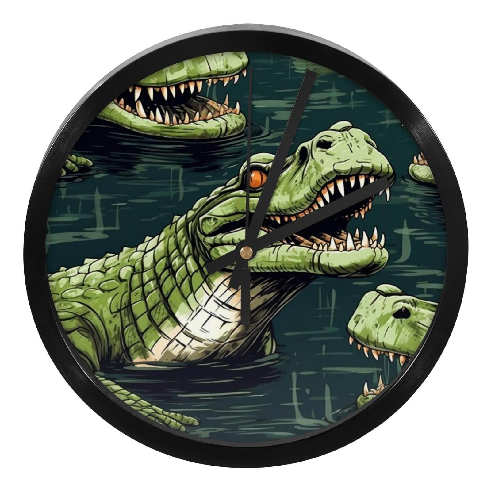 Crocodile Modern 9.8 Inch Wall Clock, Silent Non-Ticking Round Digital ...
