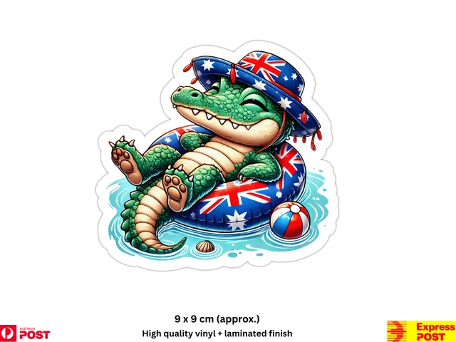 Crocodile On Aussie Beach Float Sticker Phone Decal Water Bottle ...