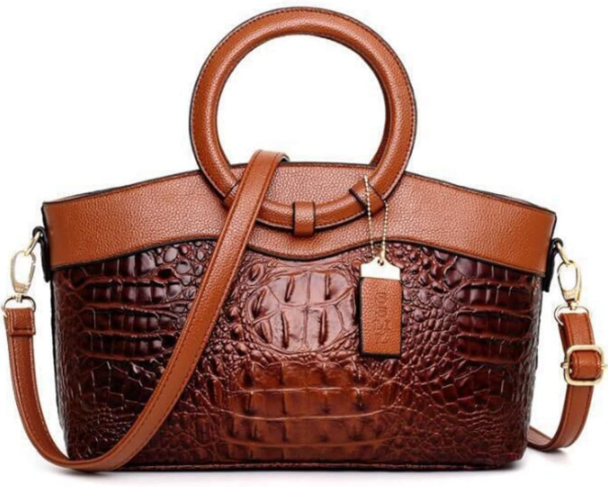 Crocodile Pattern Handbag for Women Leather Ring Top Handle Satchel ...