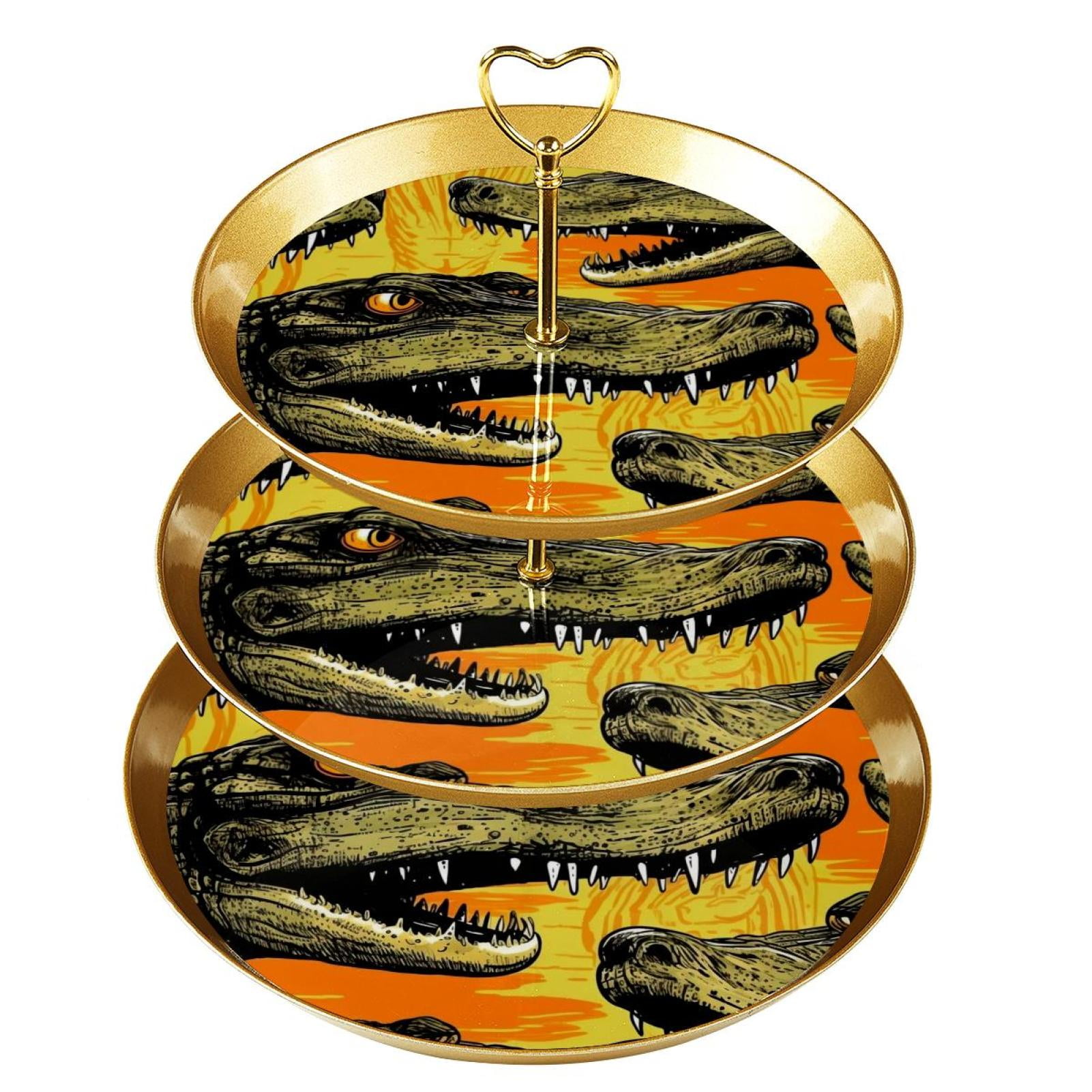 Crocodile Plastic Discs and Iron Pillar Dessert Table Stand with Three ...