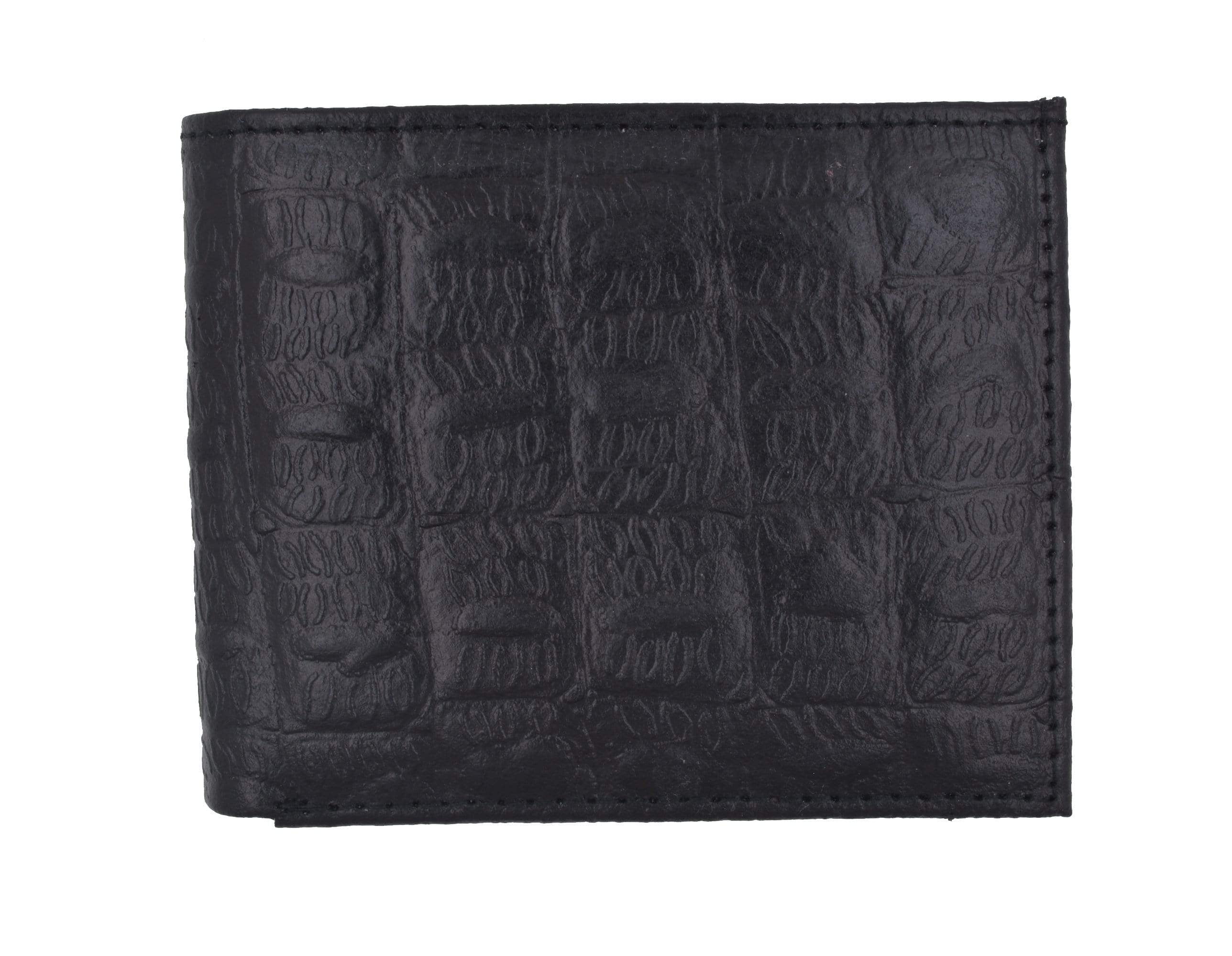Crocodile Print Cowhide Leather Bifold Wallet with Flip ID Window ...