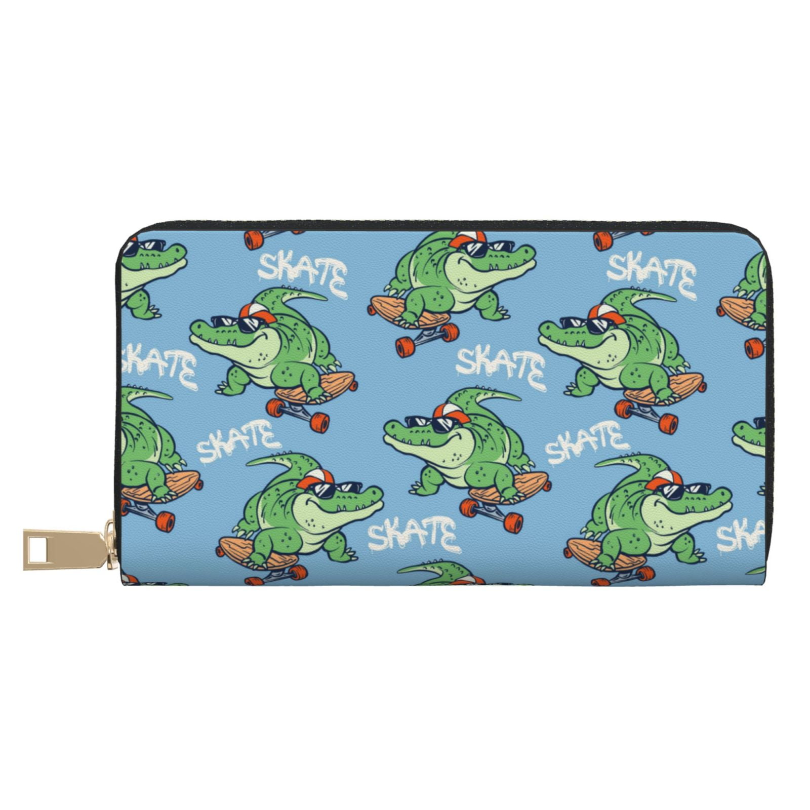 Crocodile Riding Skateboard Wallet Women, Leather Bifold Multi Card ...