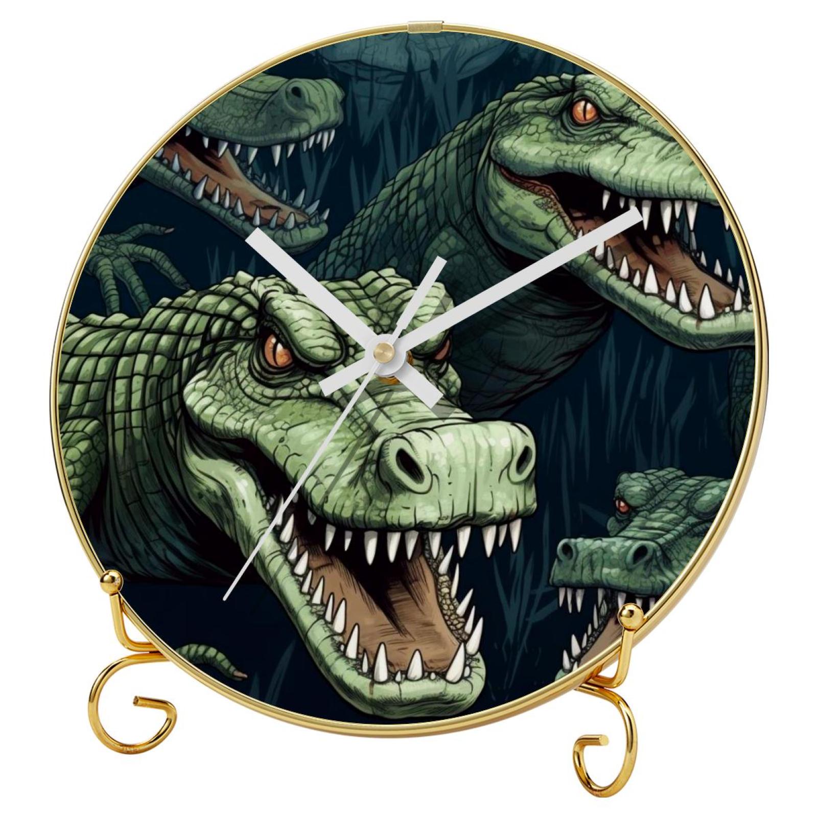 Crocodile Round Printed Wall Clocks with Hooks and Gold Stand - Silent ...