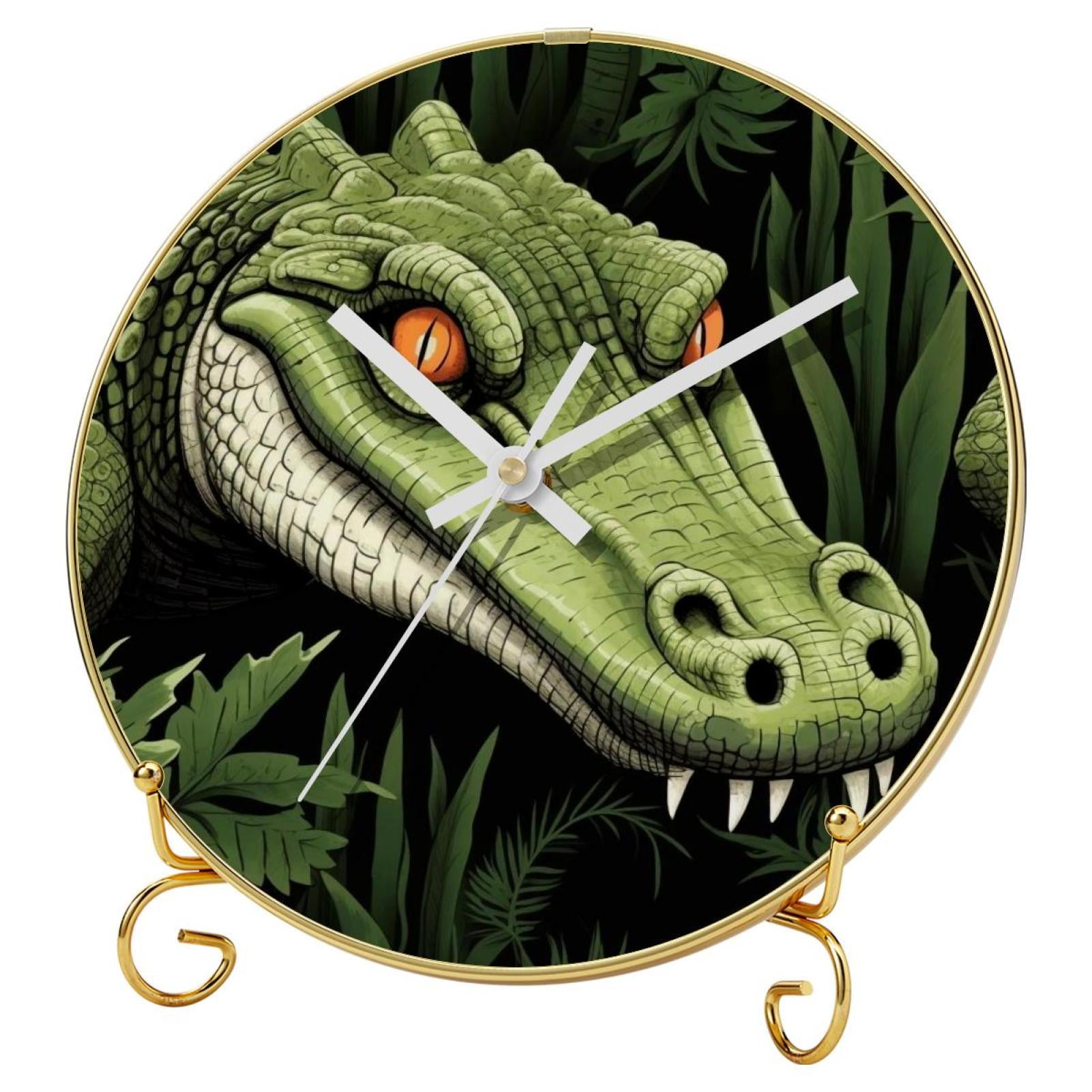 Crocodile Round Printed Wall Clocks with Hooks and Gold Stand - Silent ...
