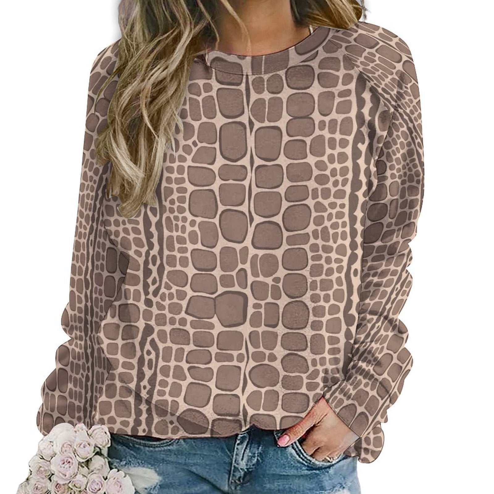 Crocodile Skin Texture Hoodies Female Long Sleeve Casual Hoodie ...