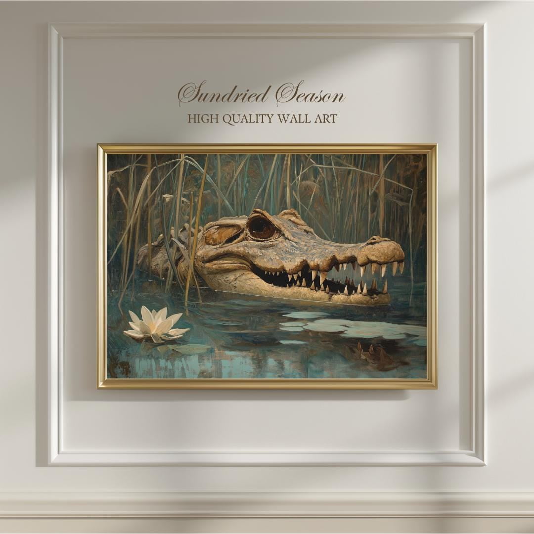 Crocodile Skull Art Print, Dark Vintage Nature Wall Decor, Wildlife ...