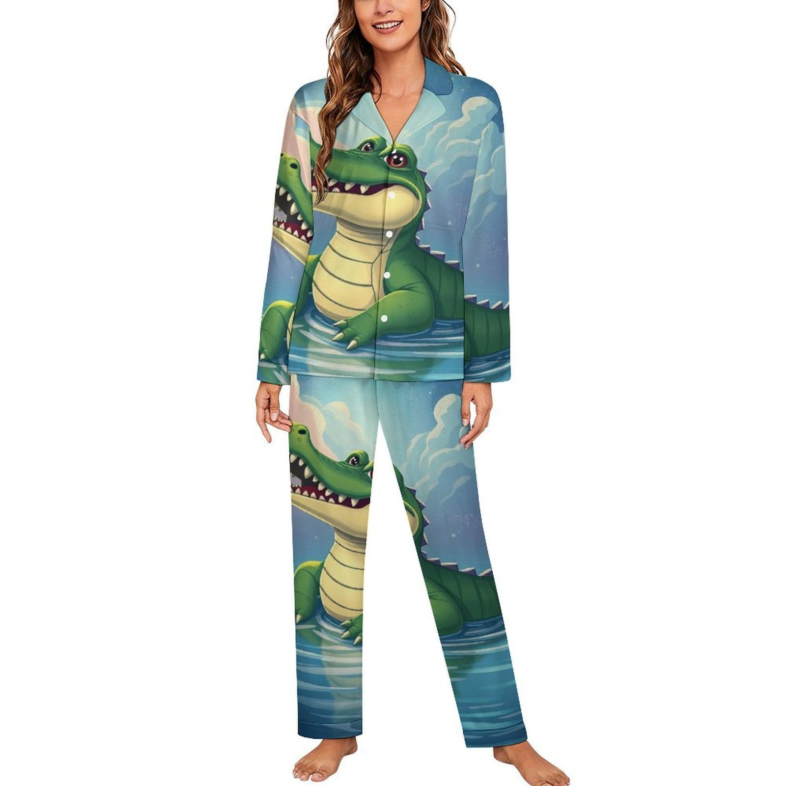 Crocodile Starry Night Swim Pajamas Night V Neck Nightwear Lady Two ...