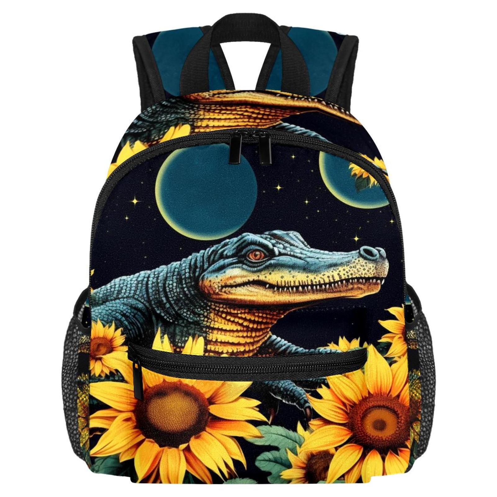 Crocodile Starry Sky Sunflower Large Capacity Backpack with Adjustable ...