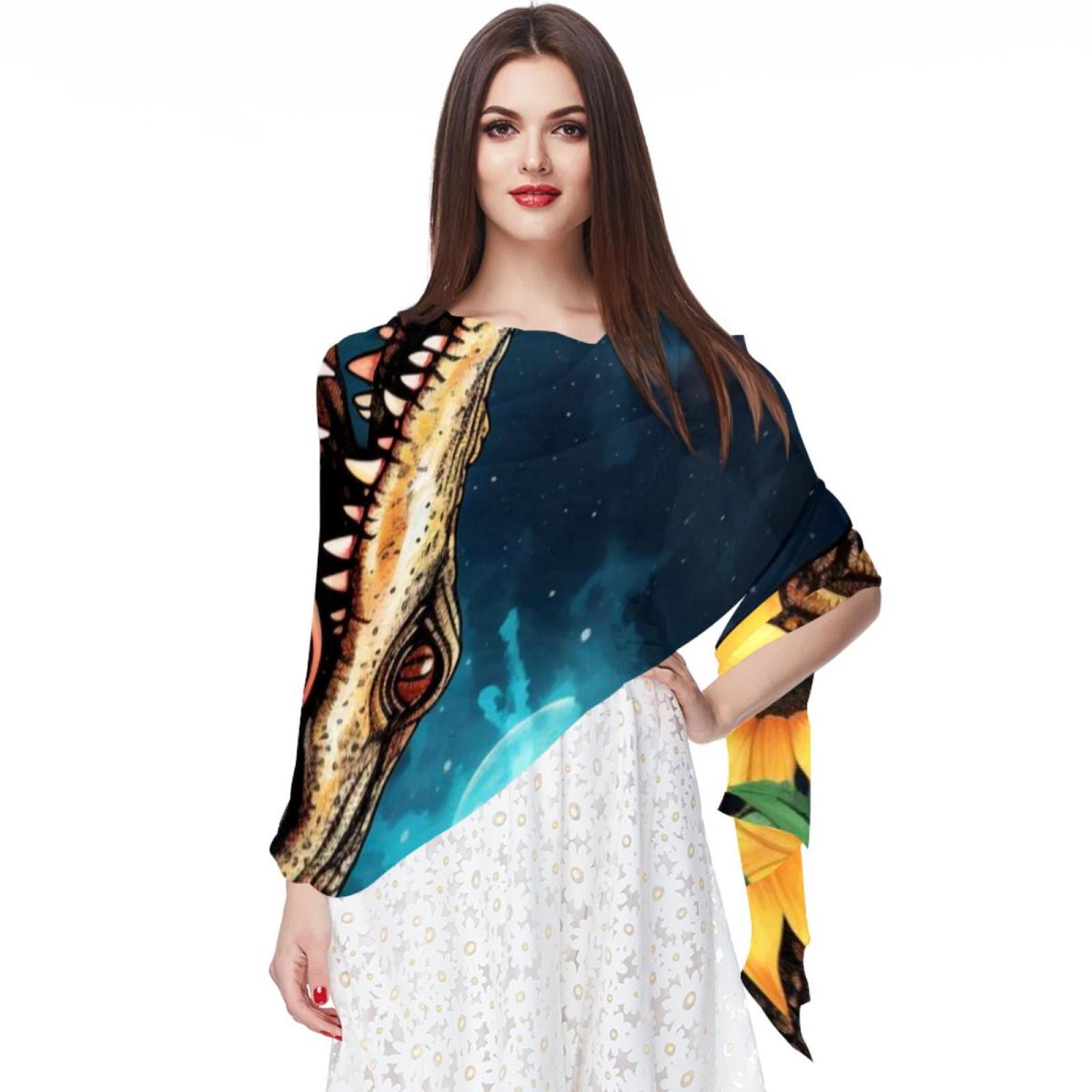 Crocodile Starry Sky Sunflower Light and Breathable Chiffon Yarn Silk Scarf - Translucent 180*73 ...