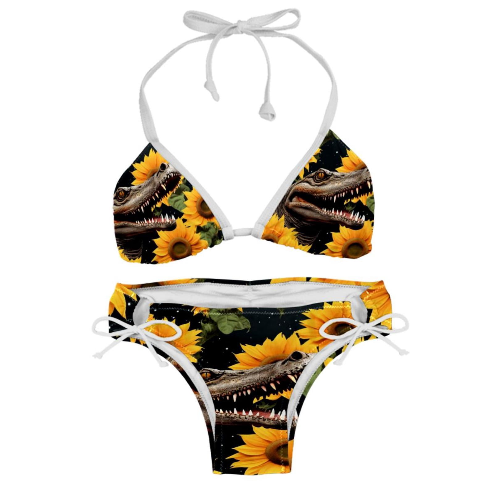 Crocodile Starry Sky Sunflower Swimwear Bikini Set with Detachable ...