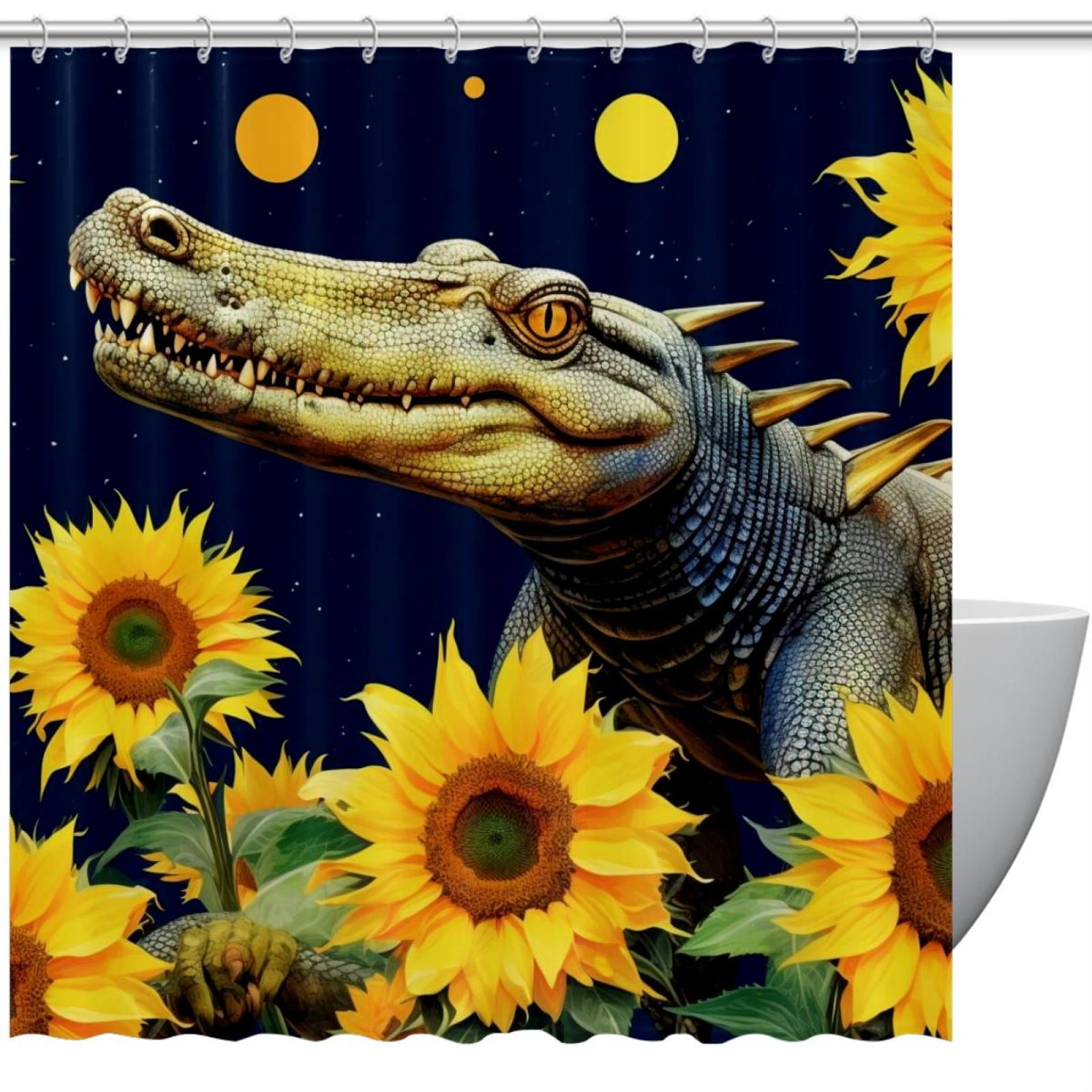 Crocodile Starry Sunflower Pattern Waterproof Shower Curtain Textured ...
