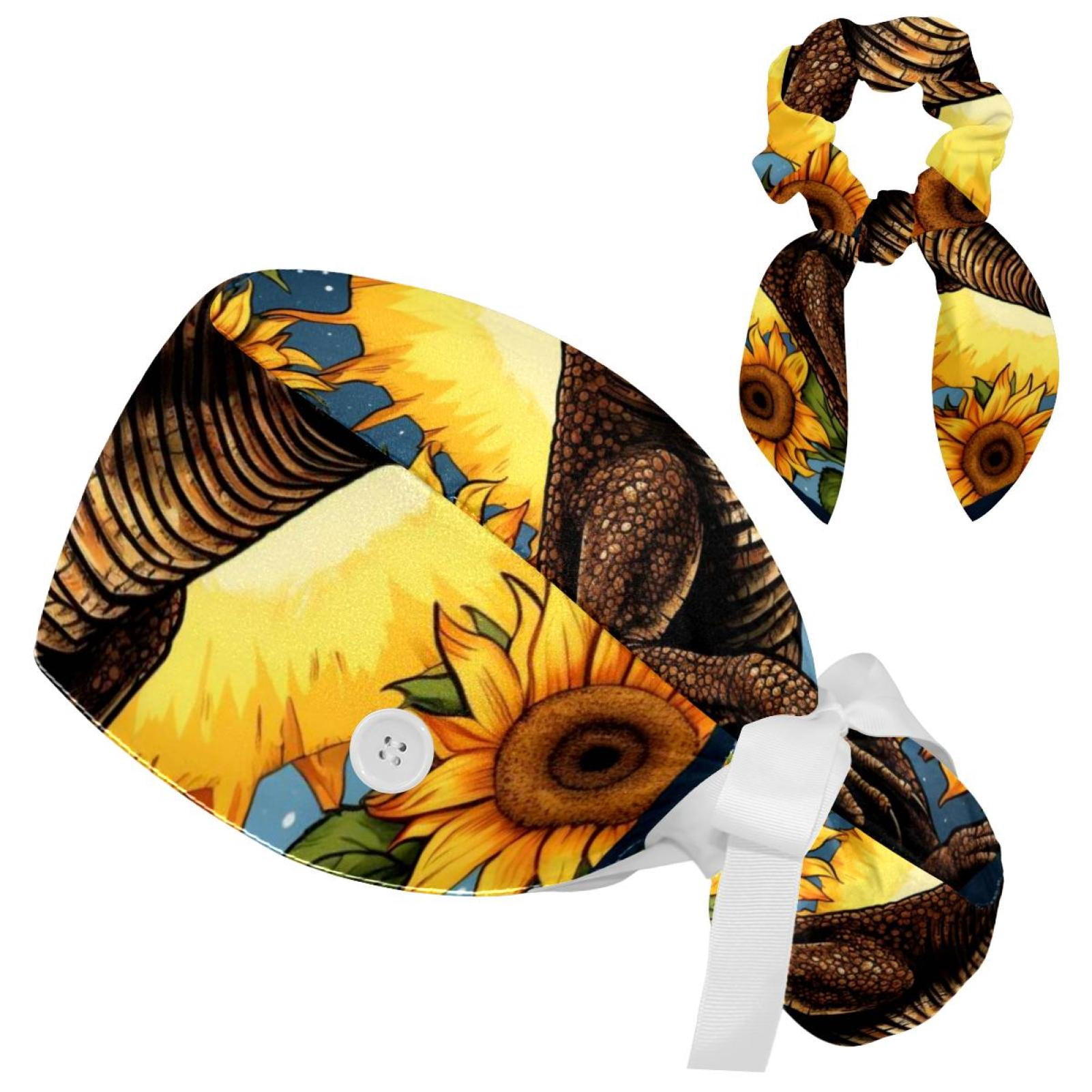 Crocodile Starry Sunflower Women Surgical Cap with Buttons, Long Hair ...