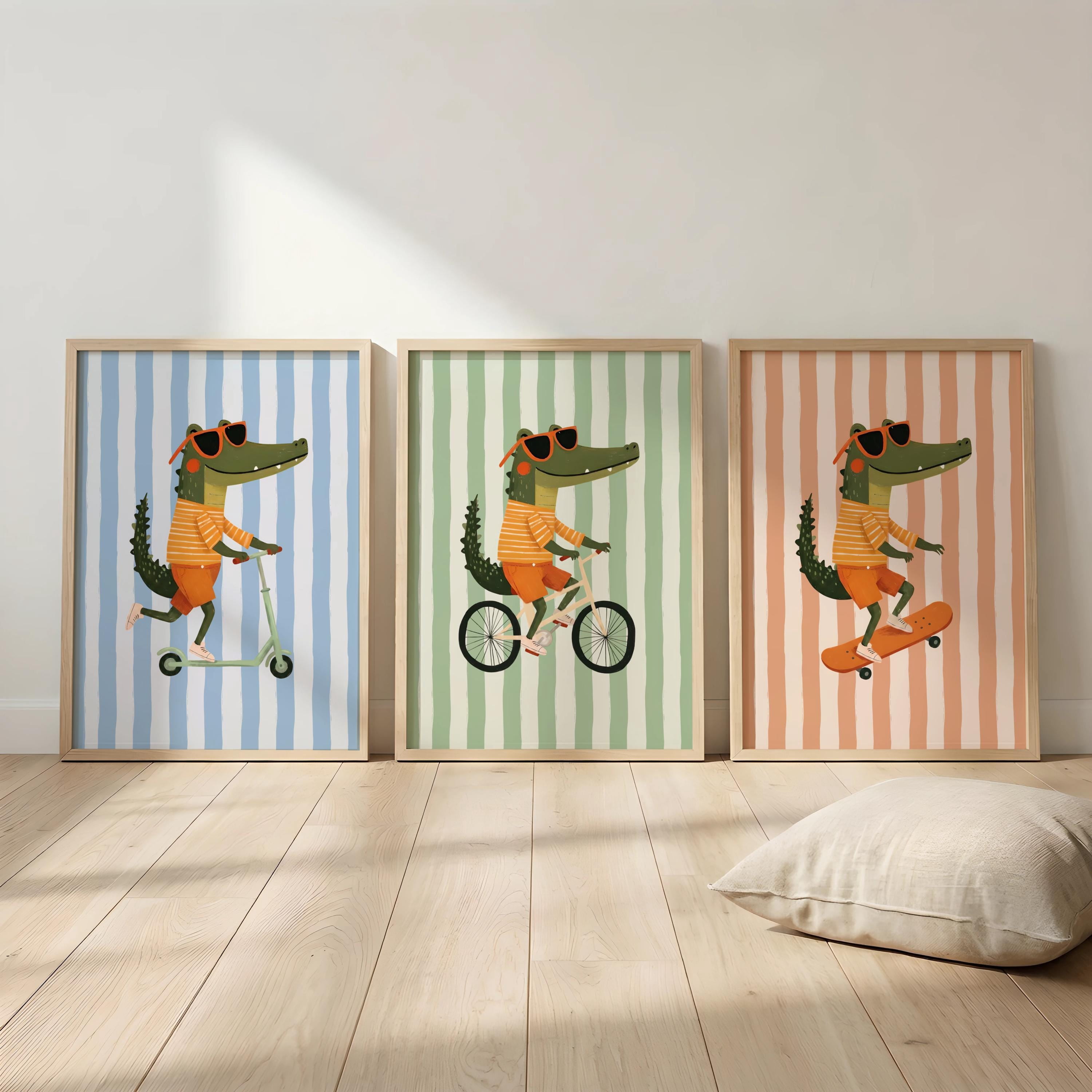 Crocodile Wall Art Scooter Bike Skateboard Animal Prints Kids Nursery ...