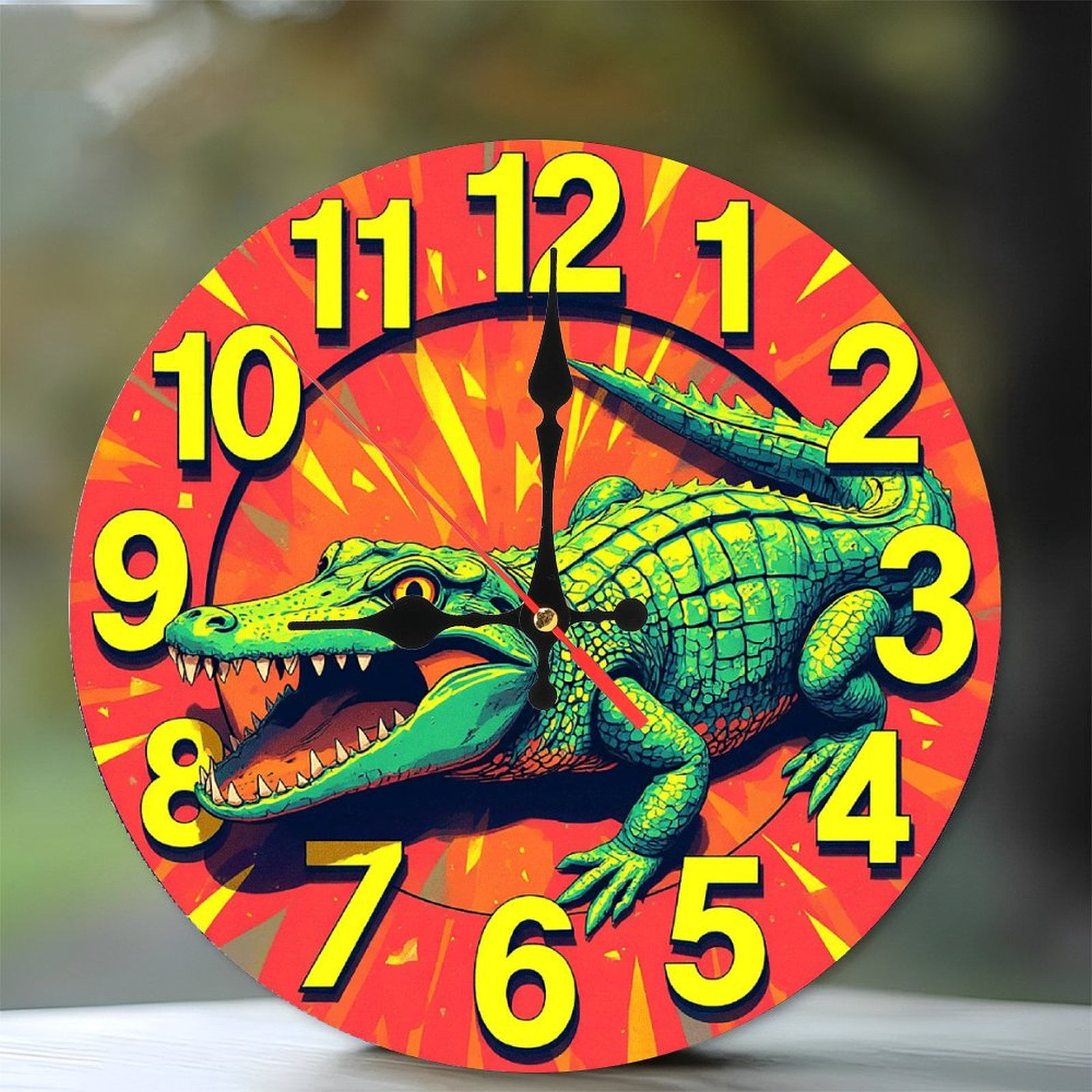 Crocodile Wall Clock 10-Inch Silent Wooden Wall Clock, Battery Operated ...