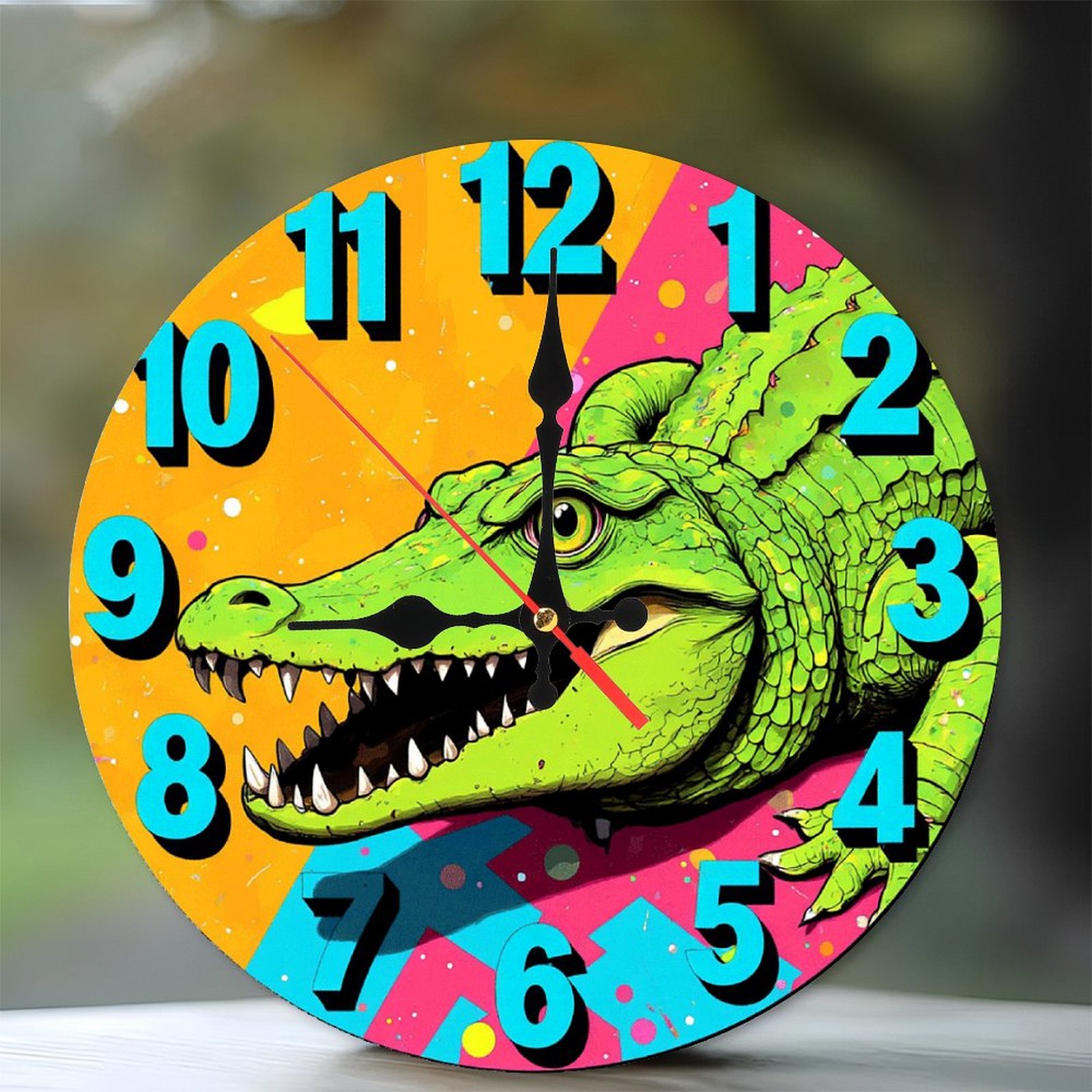 Crocodile Wall Clock Colorful Design Home Decor Fun 10-Inch Silent ...