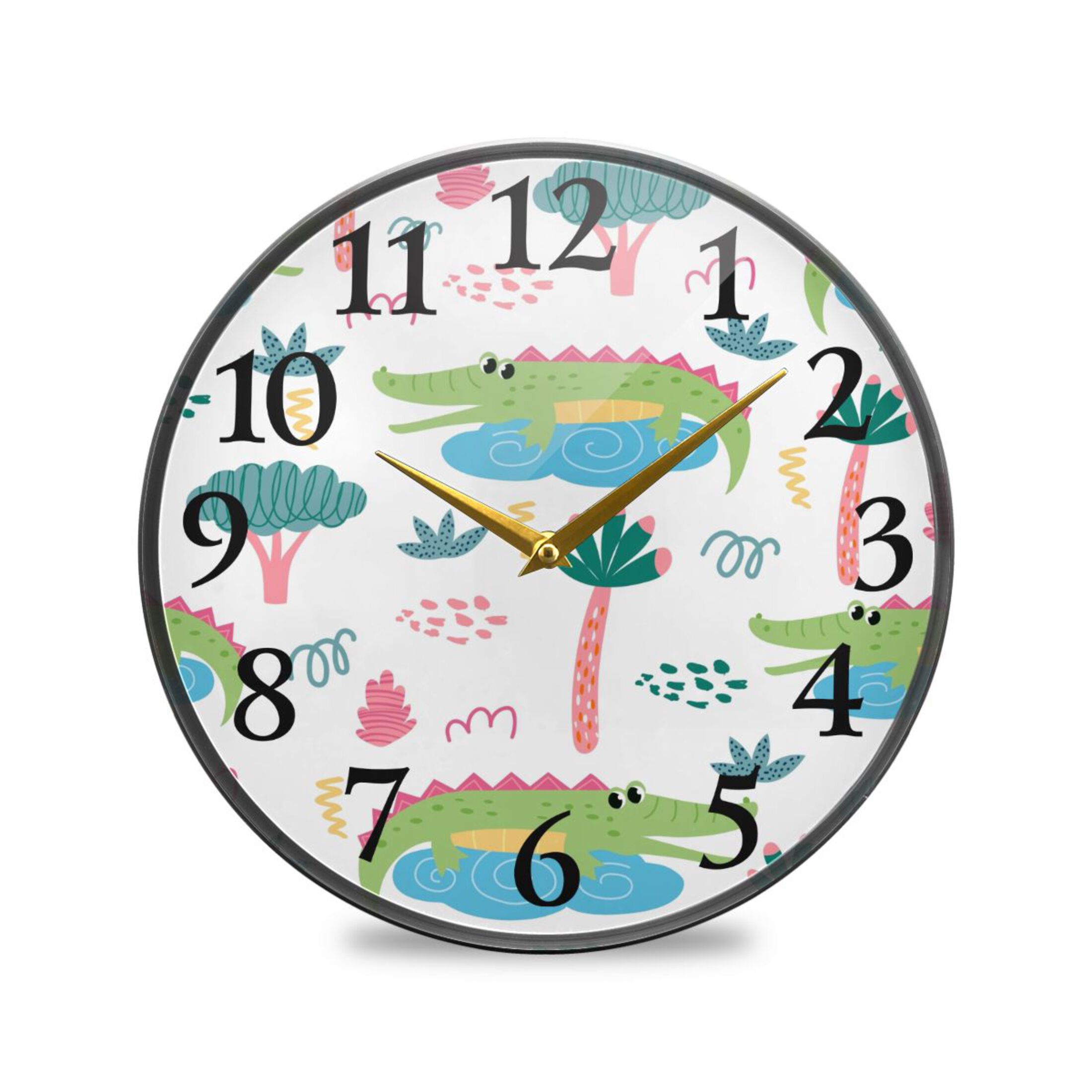 Crocodile and Plants Cartoon Wall Clocks Battery Operated 9.5 Inch ...