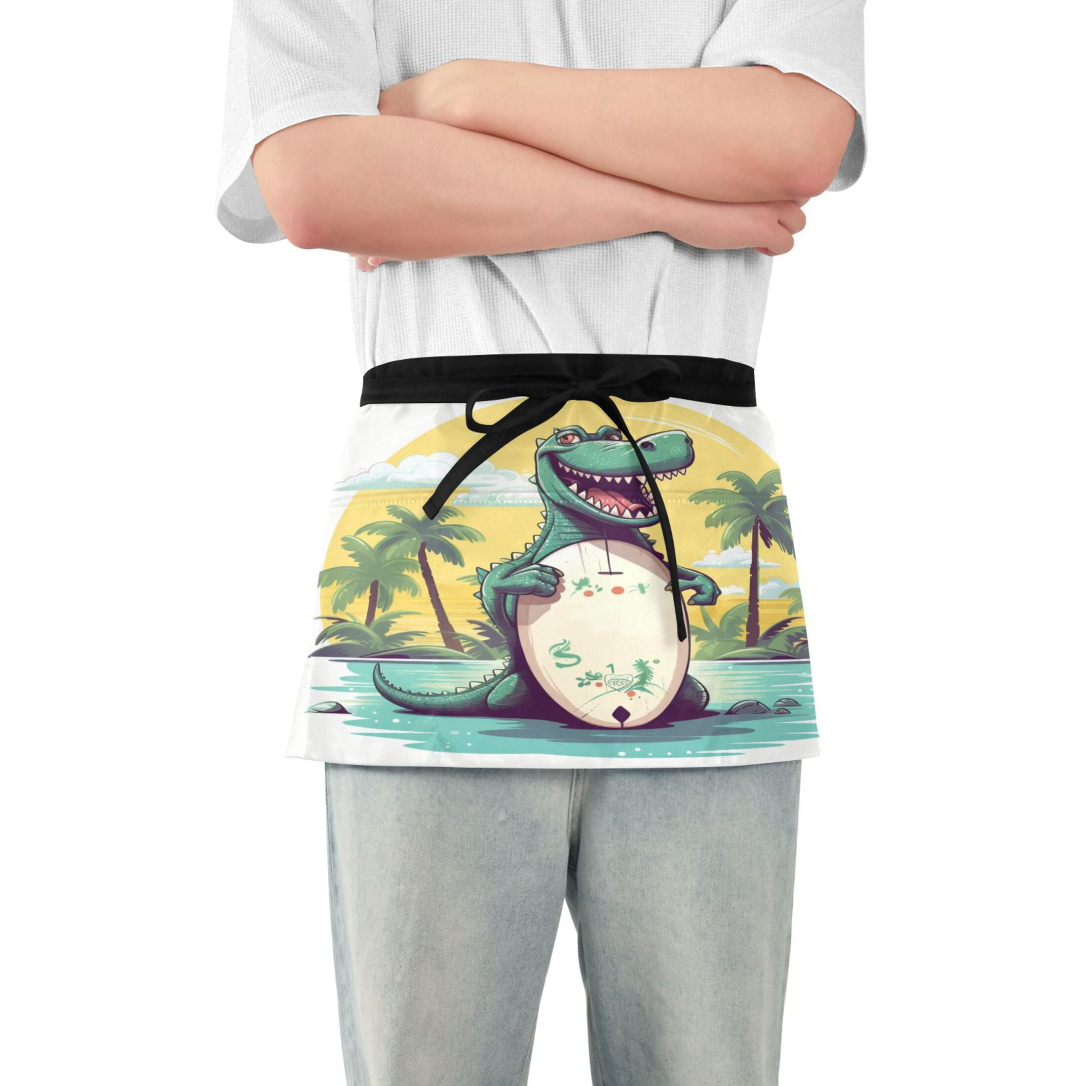 Crocodile and Surfboard Server Apron with 3 Pockets Waterproof Waitress ...