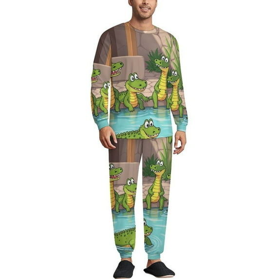Crocodiles Swimming Pool Pajamas Men Long Sleeves Pajama Sets 2 Pieces ...