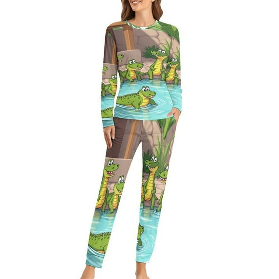 Crocodiles Swimming Pool Pajamas Woman Nightwear Long Sleeve Two Piece ...