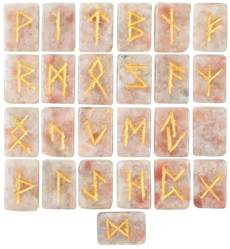 Crocon Sunstone Rectangle Shape Gemstone Runes with Elder Futhark ...