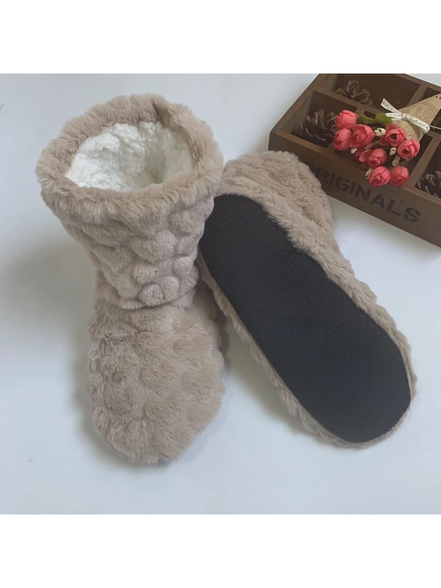 Crocowalk Mens Slipper Booties Fluffy Slippers Soft Plush Sock Boots ...