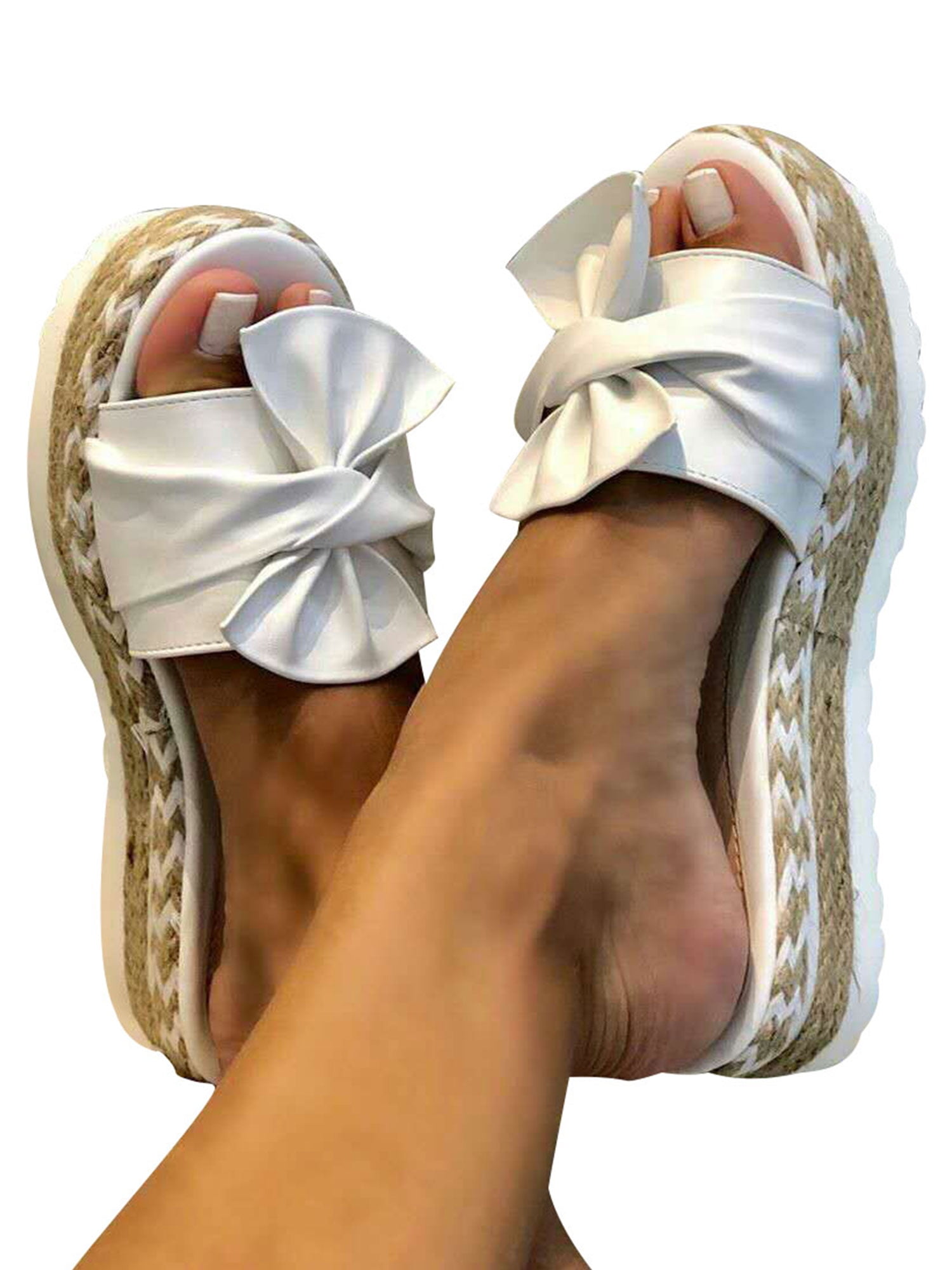 Crocowalk Womens Espadrilles Wedge Sandals Slides Platform Slip on Bow ...