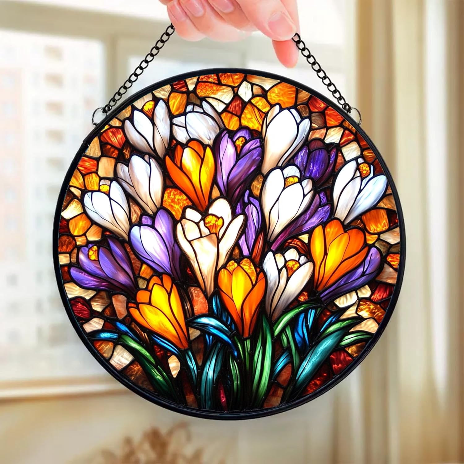 Crocus Flower Suncatcher 6.4 in Stained Glass Window Hanging Sun ...