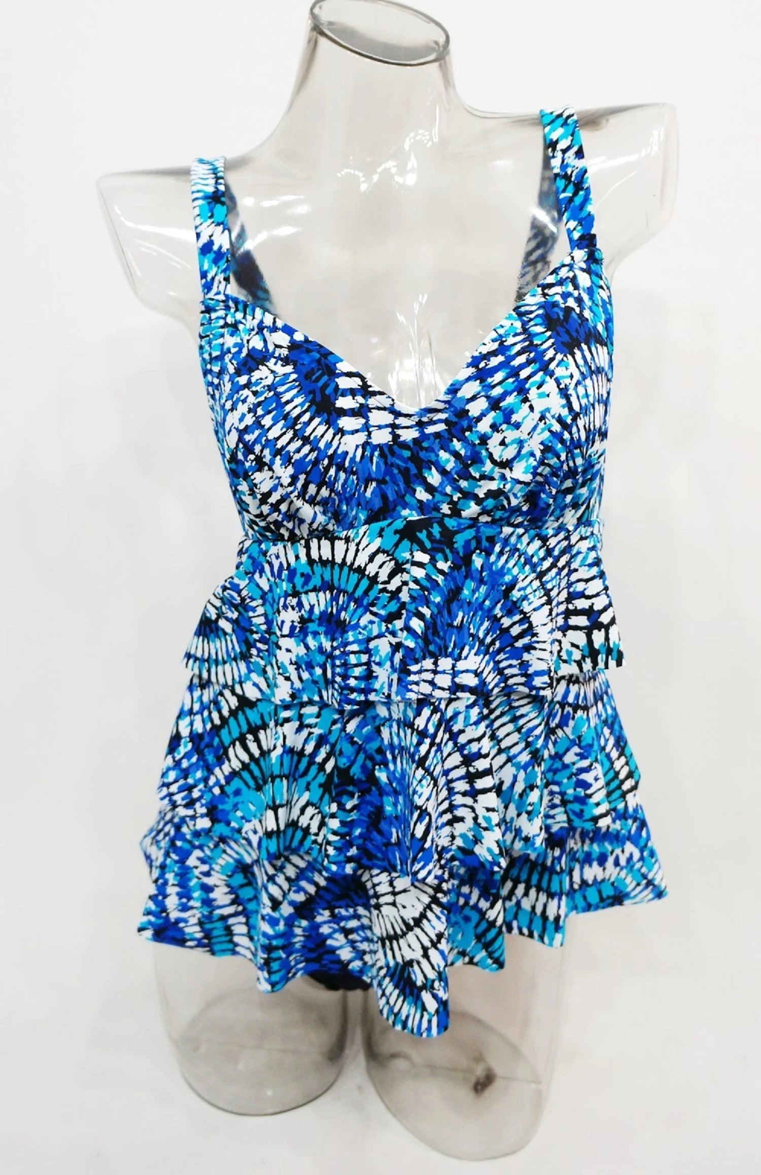 Croft & Barrow Blue Tiered Tummy Slimmer Fan Pattern Swimdress ...