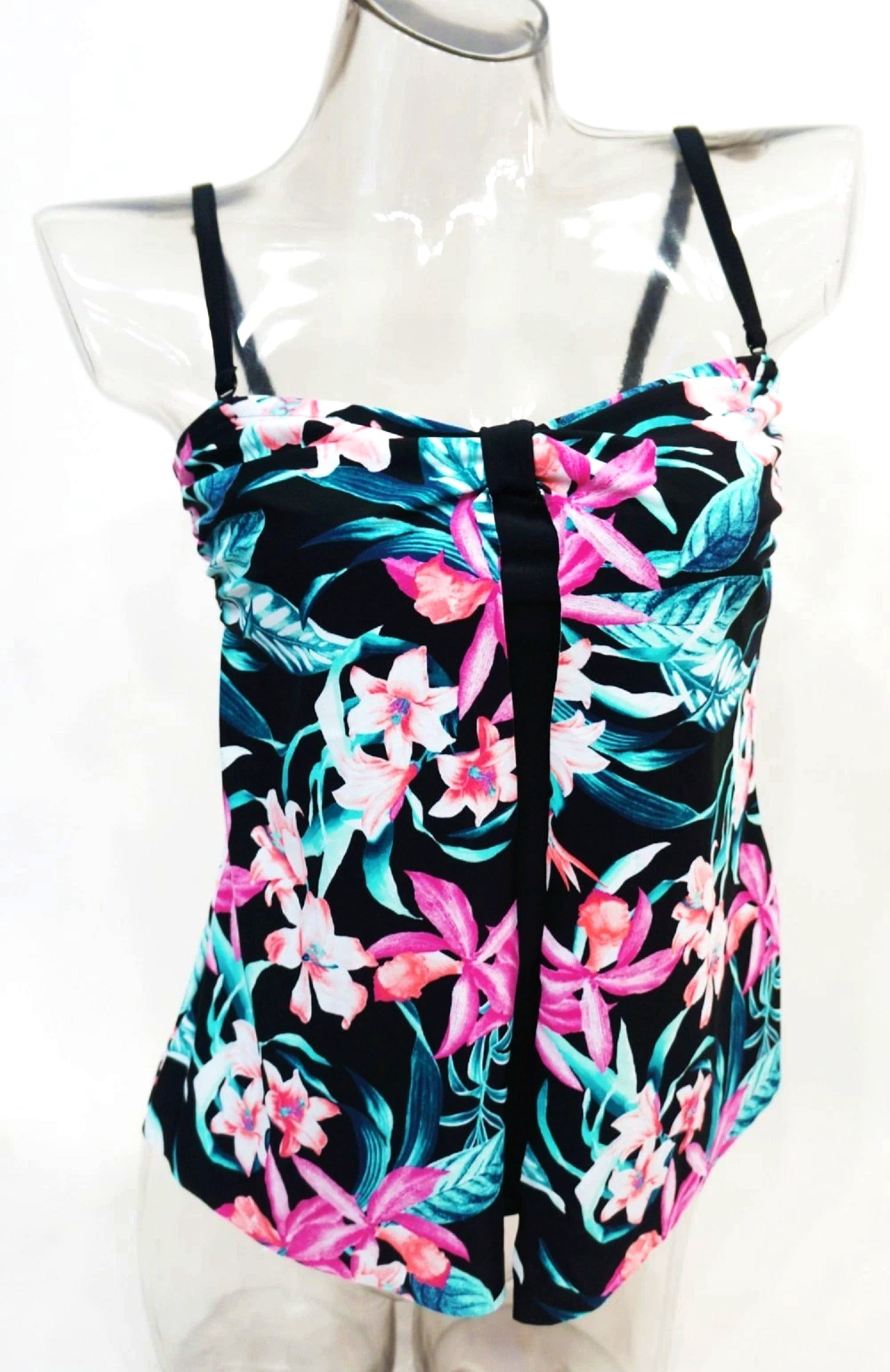 Croft & Barrow Floral Bandeau Flyaway Tankini Top Swimwear Women's 6 ...