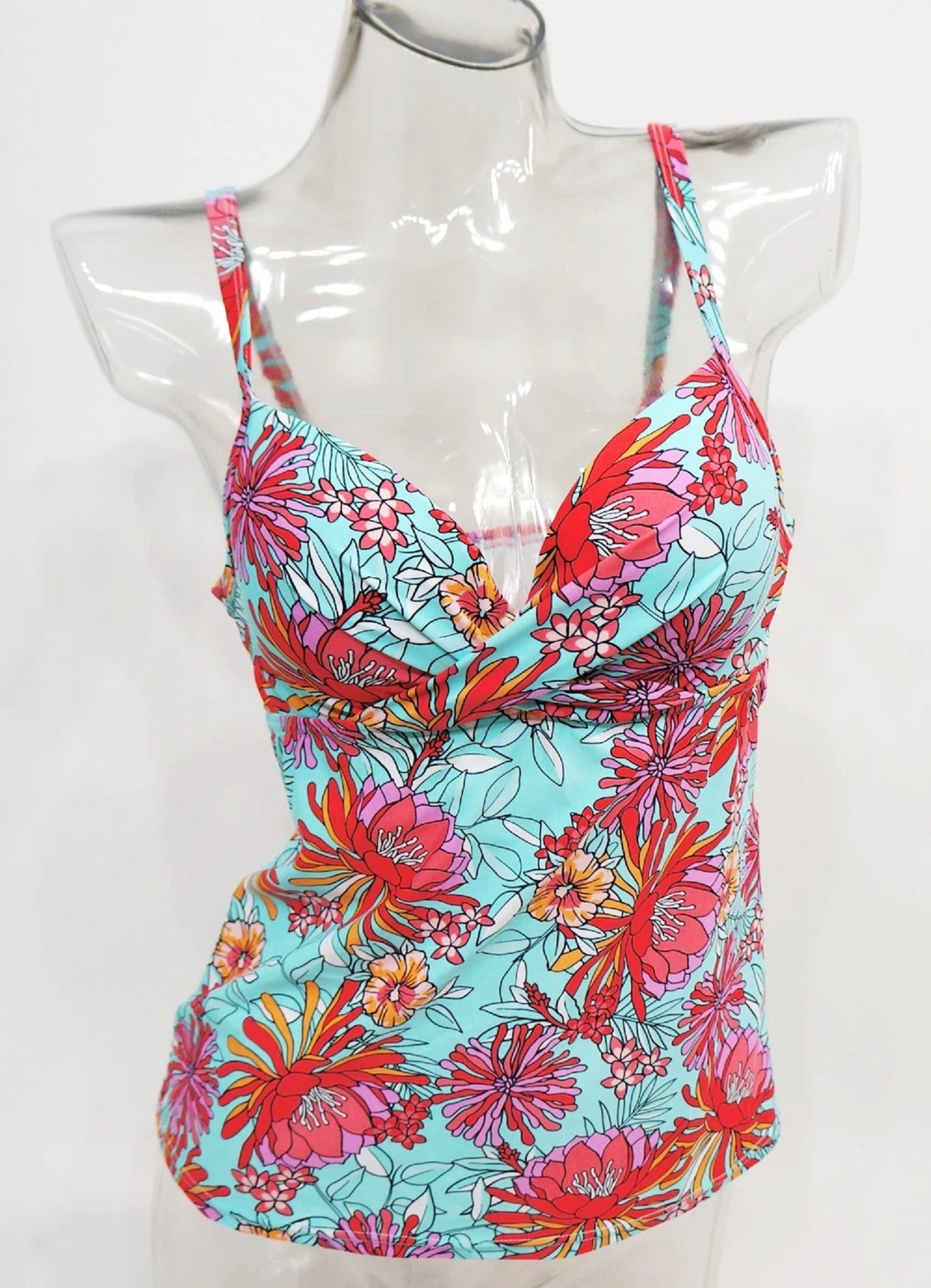 Croft & Barrow Turquoise Floral Push-Up Bust Enhancer Tankini Top ...