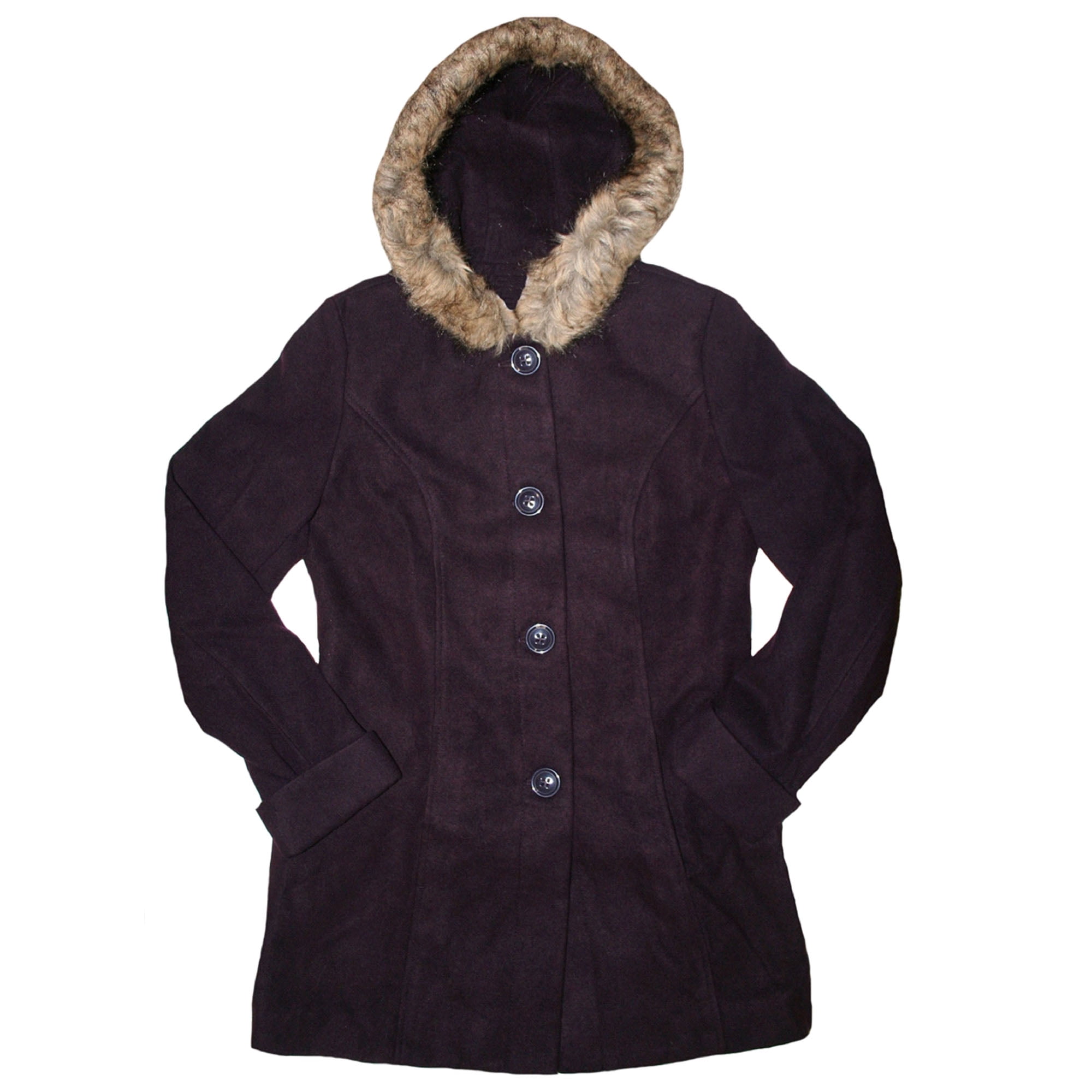 Croft & Barrow Women's Deep Purple Hooded Coat with Faux Fur (Medium ...