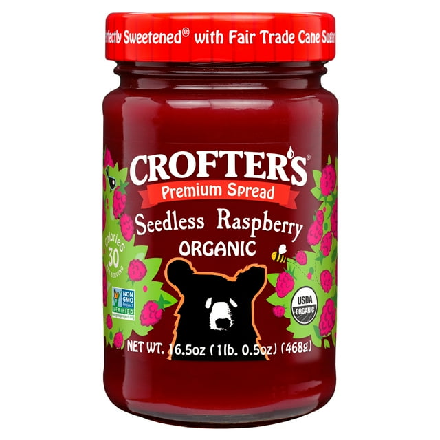 Crofters Organic Seedless Raspberry Fruit Spread, Low Sugar Jam, 16.5 ...