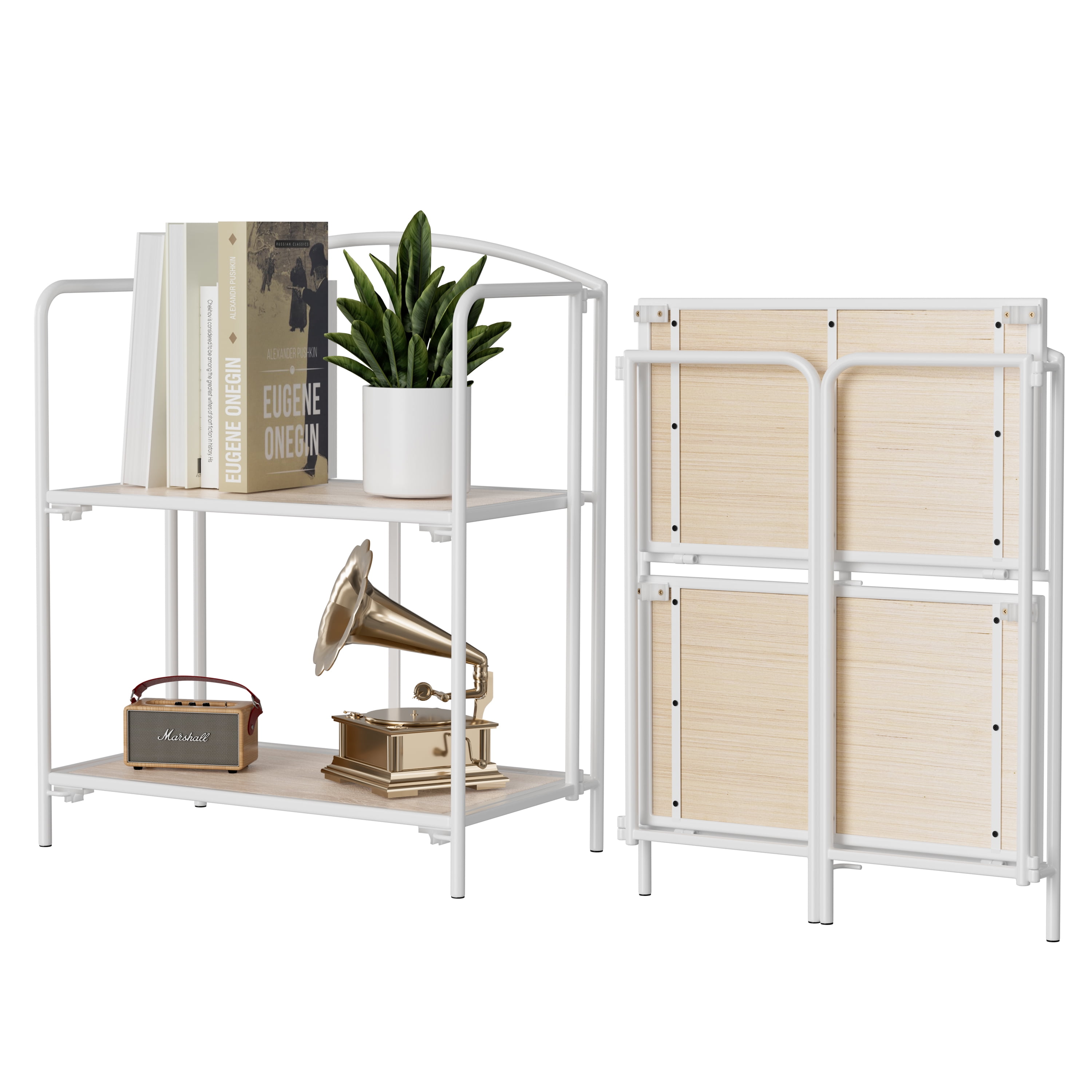 Crofy 2 Tier Folding Collapsible Bookcase for Home Office, White ...