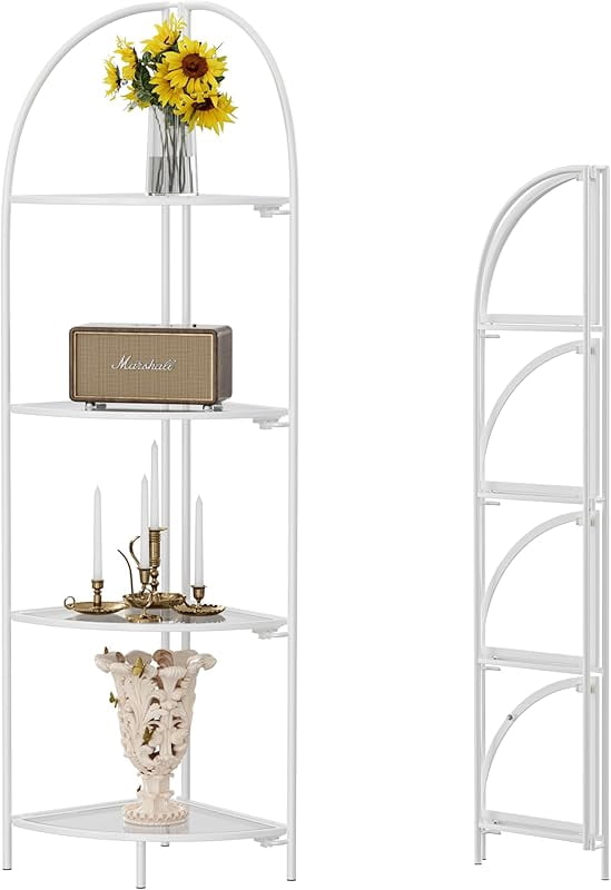 Crofy Foldable 3 Tier Corner Shelf, Metal Corner Plant Stand with Black ...