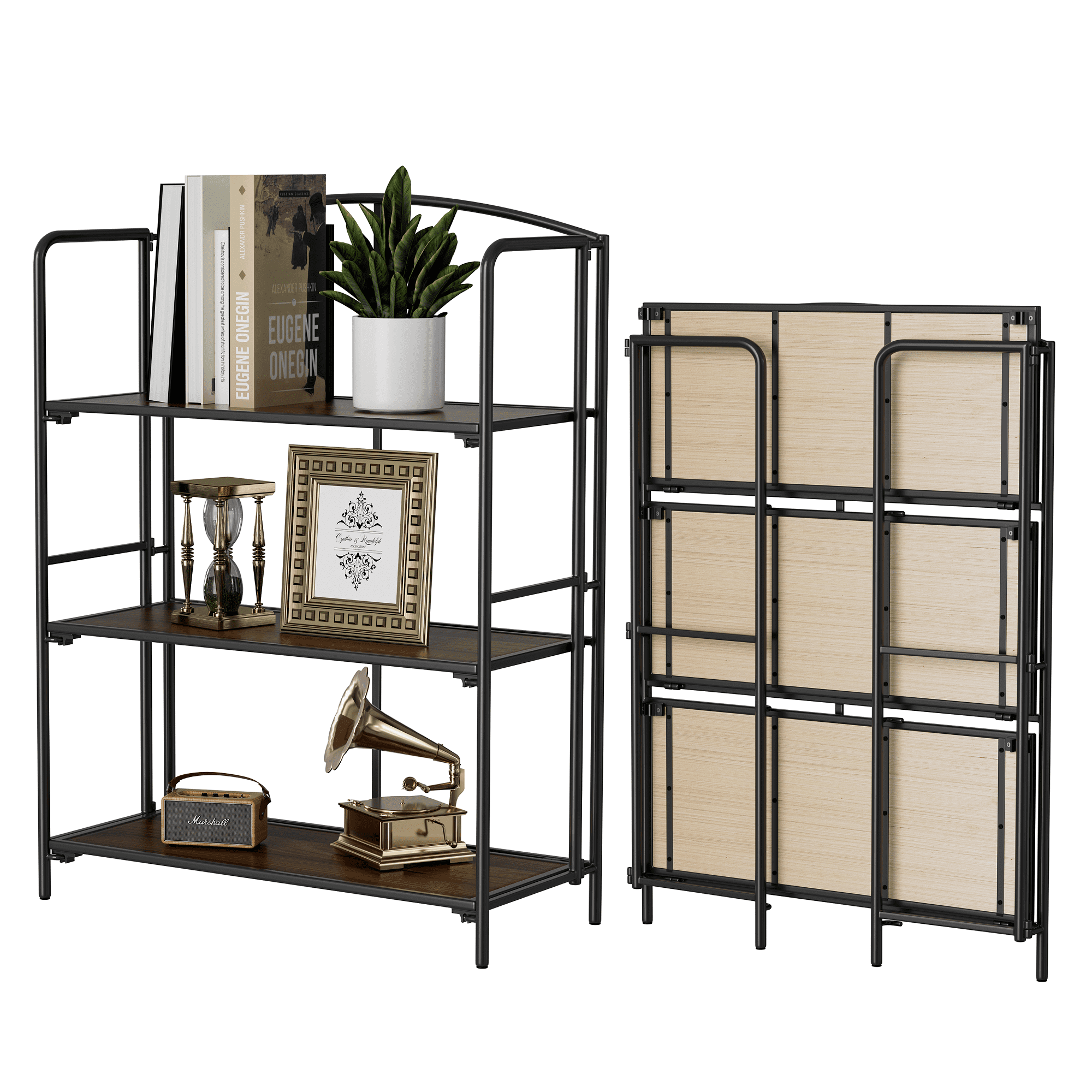 Crofy 3-Tier Folding Bookcase, Metal Book Shelf for Storage, 42.33" H ...