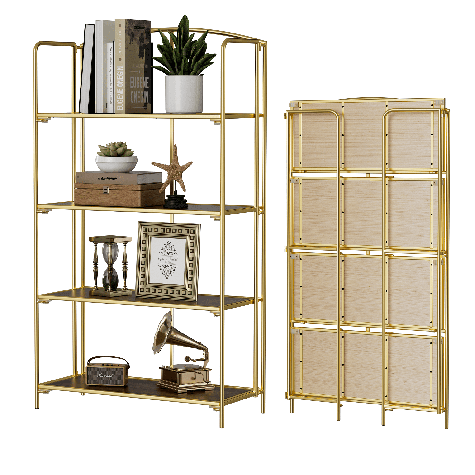 Crofy 4-Tier Folding Gold Metal Bookcase - Walmart.com