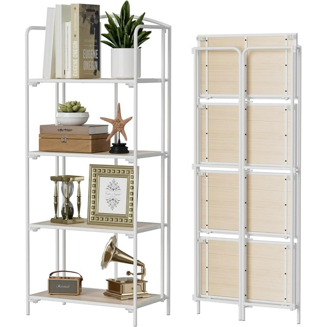 Crofy No Assembly Folding Bookshelf for Living Room, 4 Tier White ...